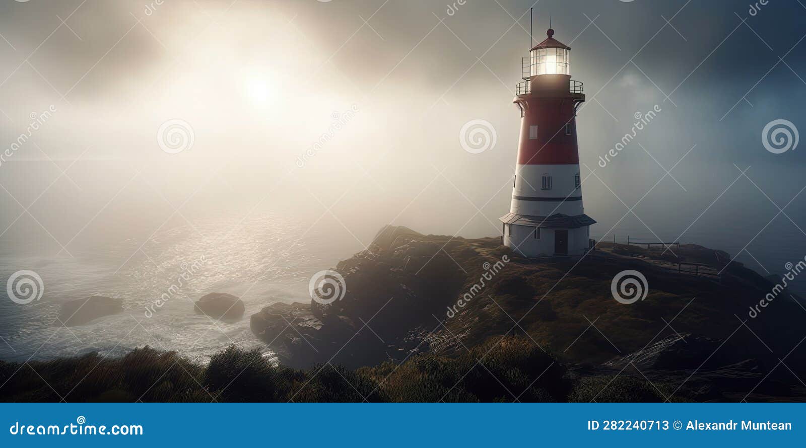 Lighthouse in the Evening, Panoramic Layout Stock Image - Image of ...