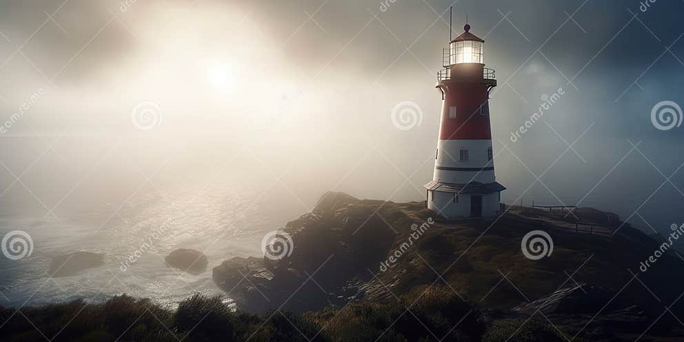 Lighthouse in the Evening, Panoramic Layout Stock Image - Image of ...