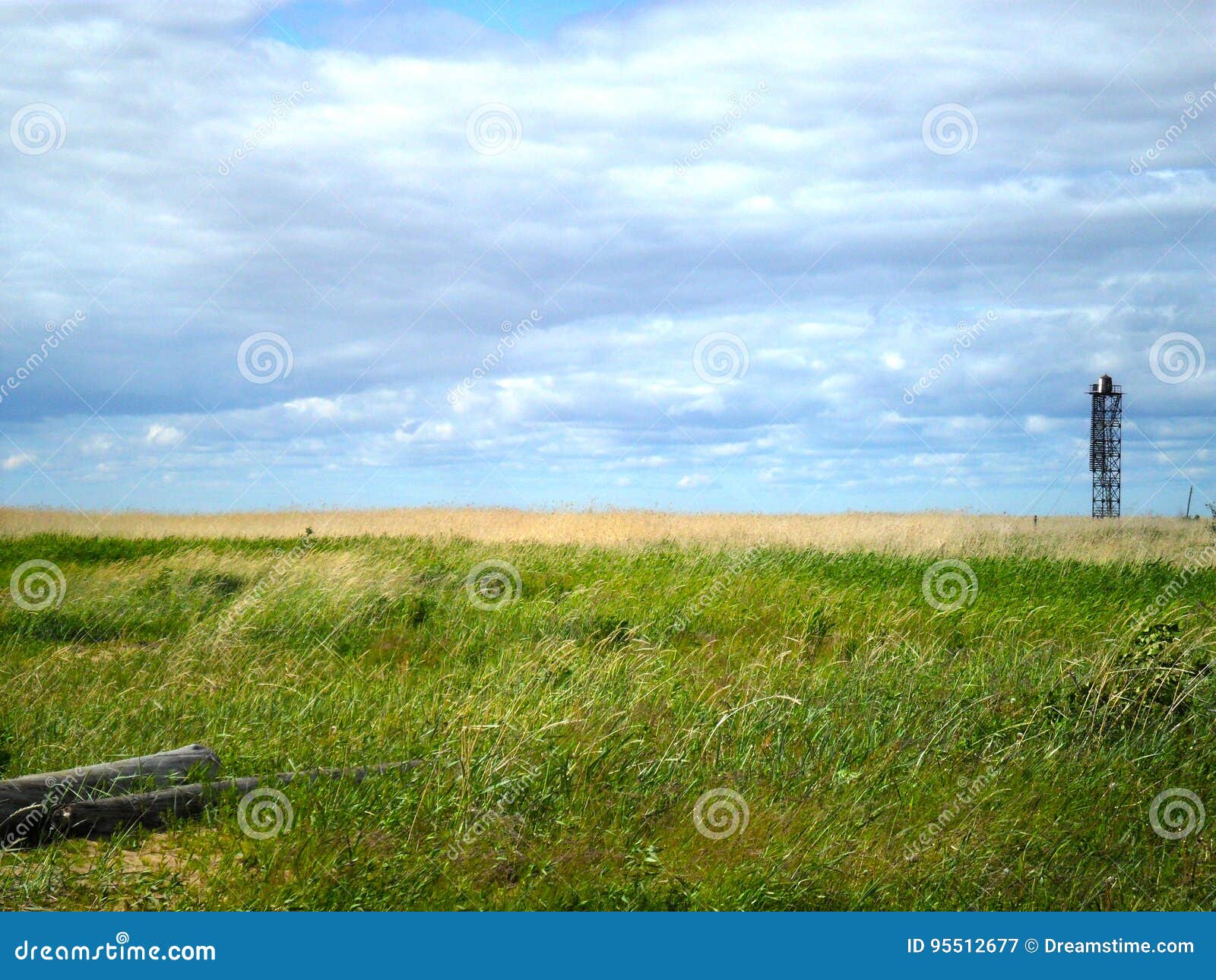 Lighthouse in the field stock image. Image of horizontal - 95512677