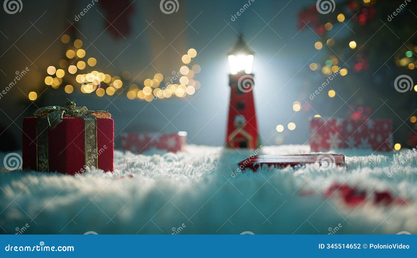 Lighthouse Flashes on Christmas Night in Front of the Tree Stock Photo ...
