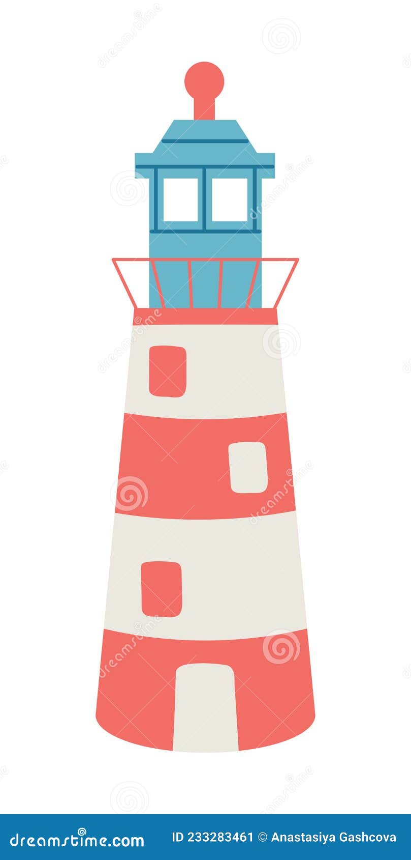 Lighthouse in a Flat Cartoon Style Stock Vector - Illustration of house ...