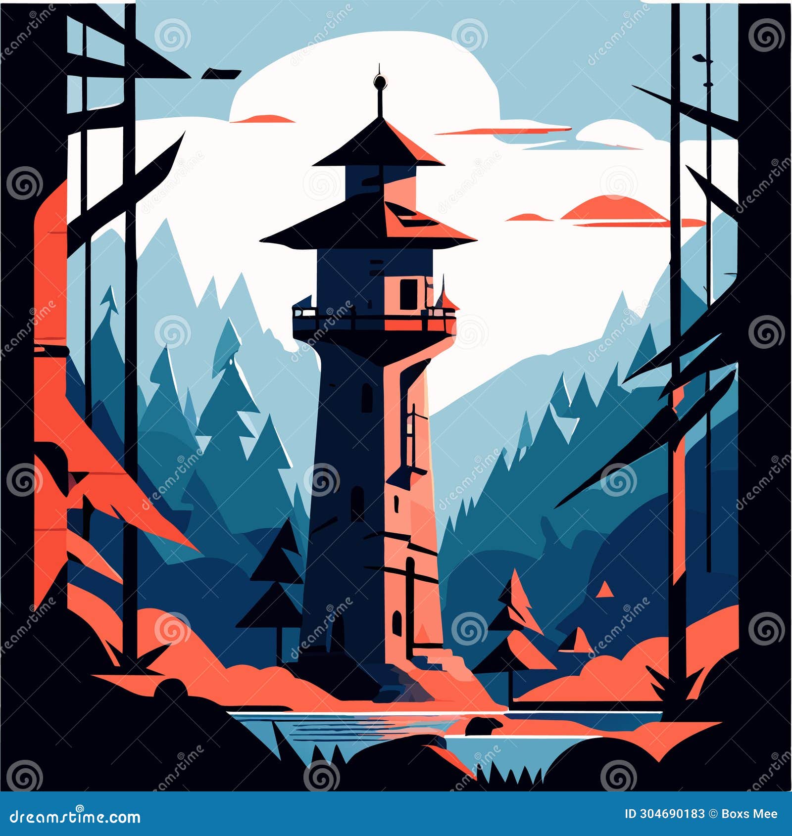 Lighthouse in the Forest. Vector Illustration in a Flat Style Stock ...