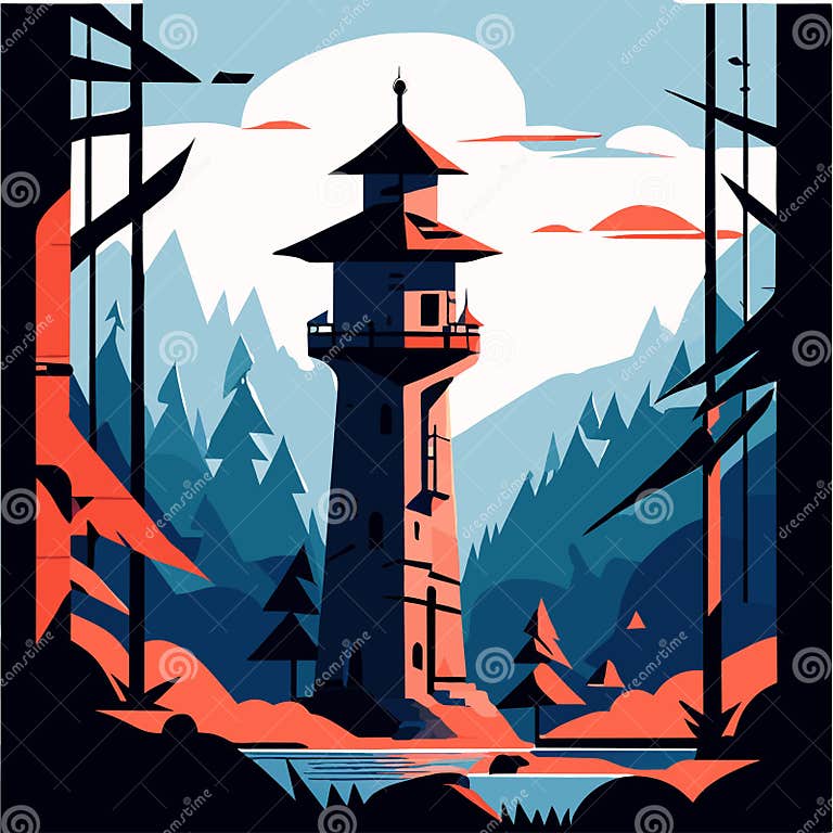 Lighthouse in the Forest. Vector Illustration in a Flat Style Stock ...