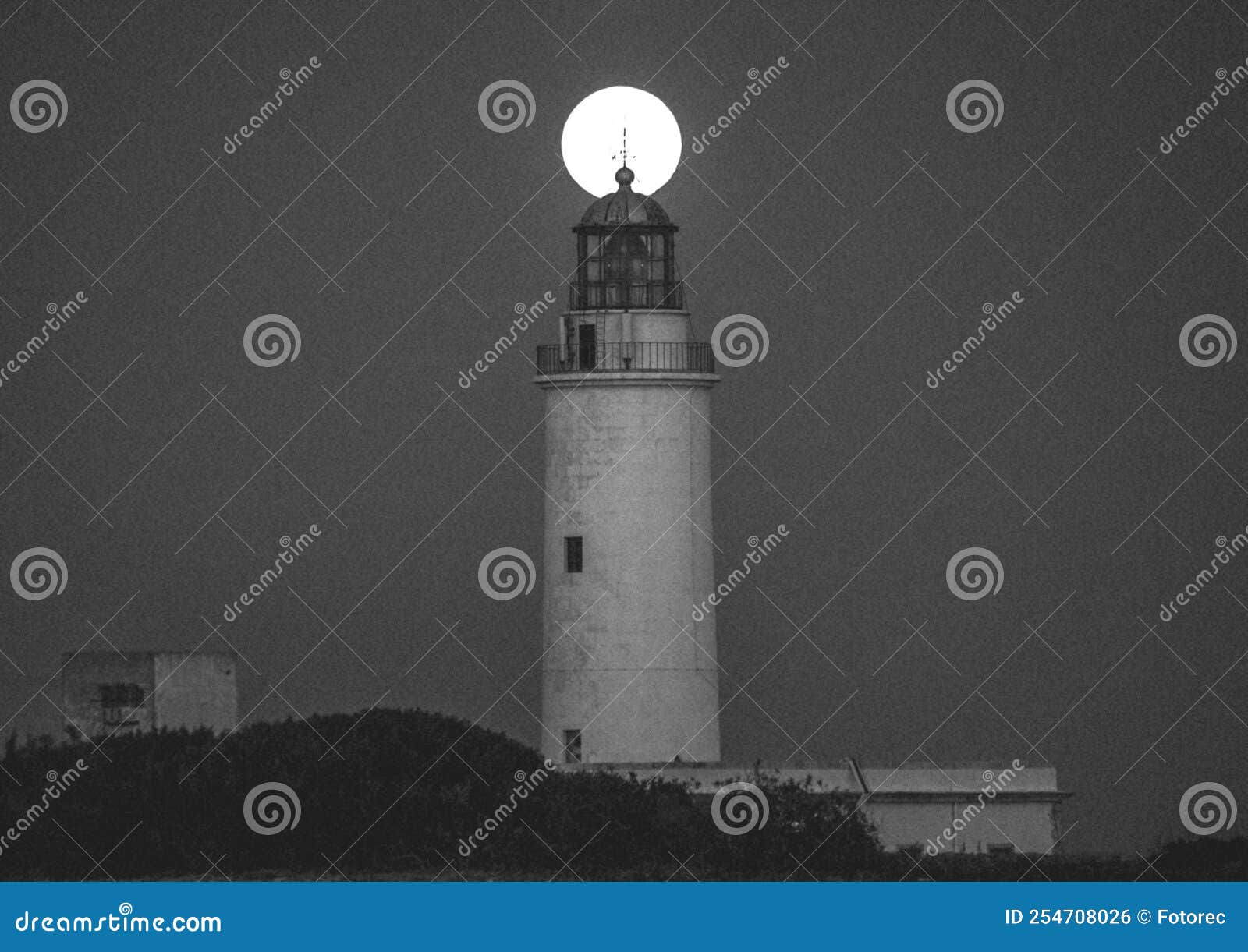 Lighthouse with full moon stock photo. Image of landmark - 254708026