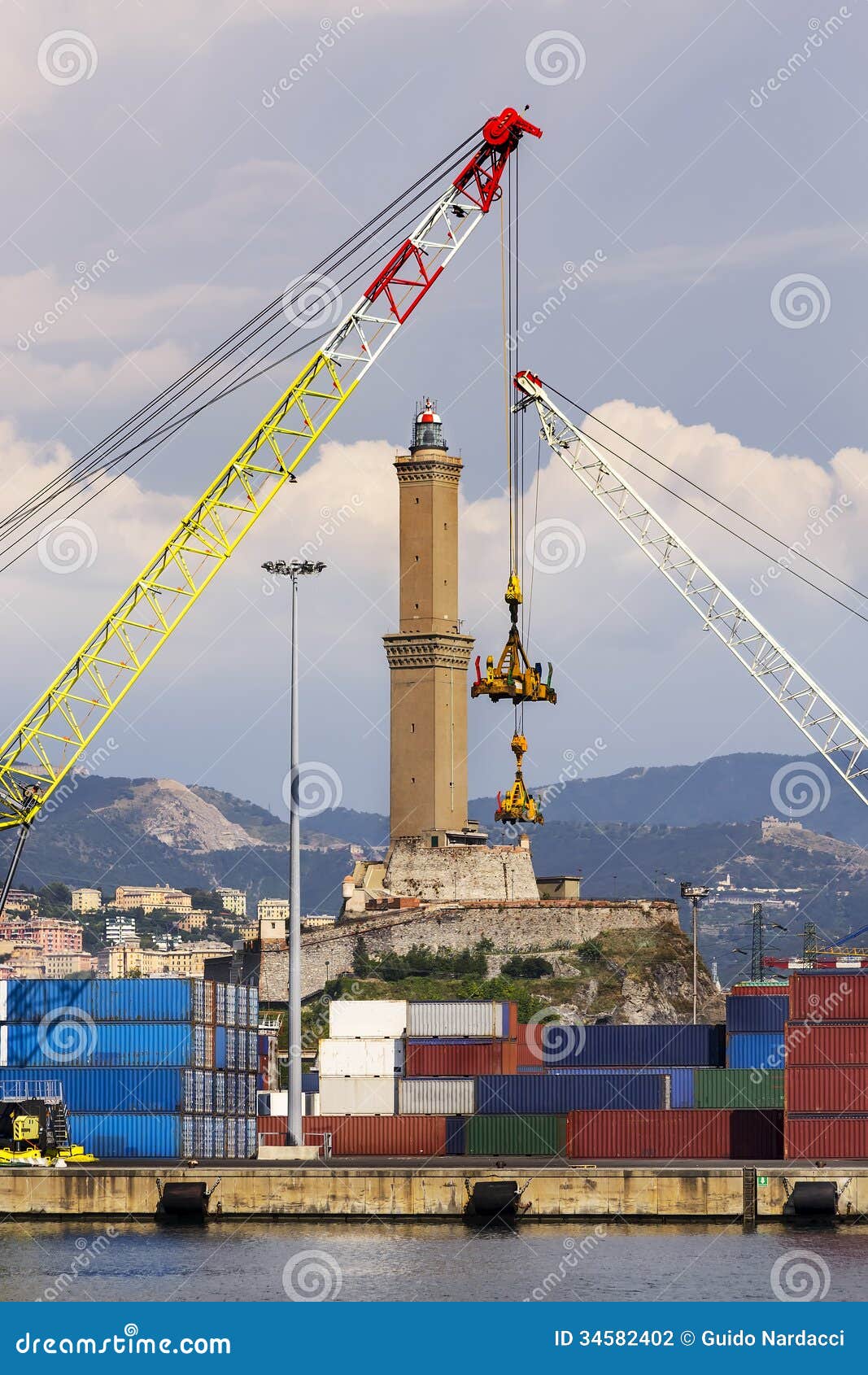 Lighthouse of Genoa stock photo. Image of boat, light - 34582402