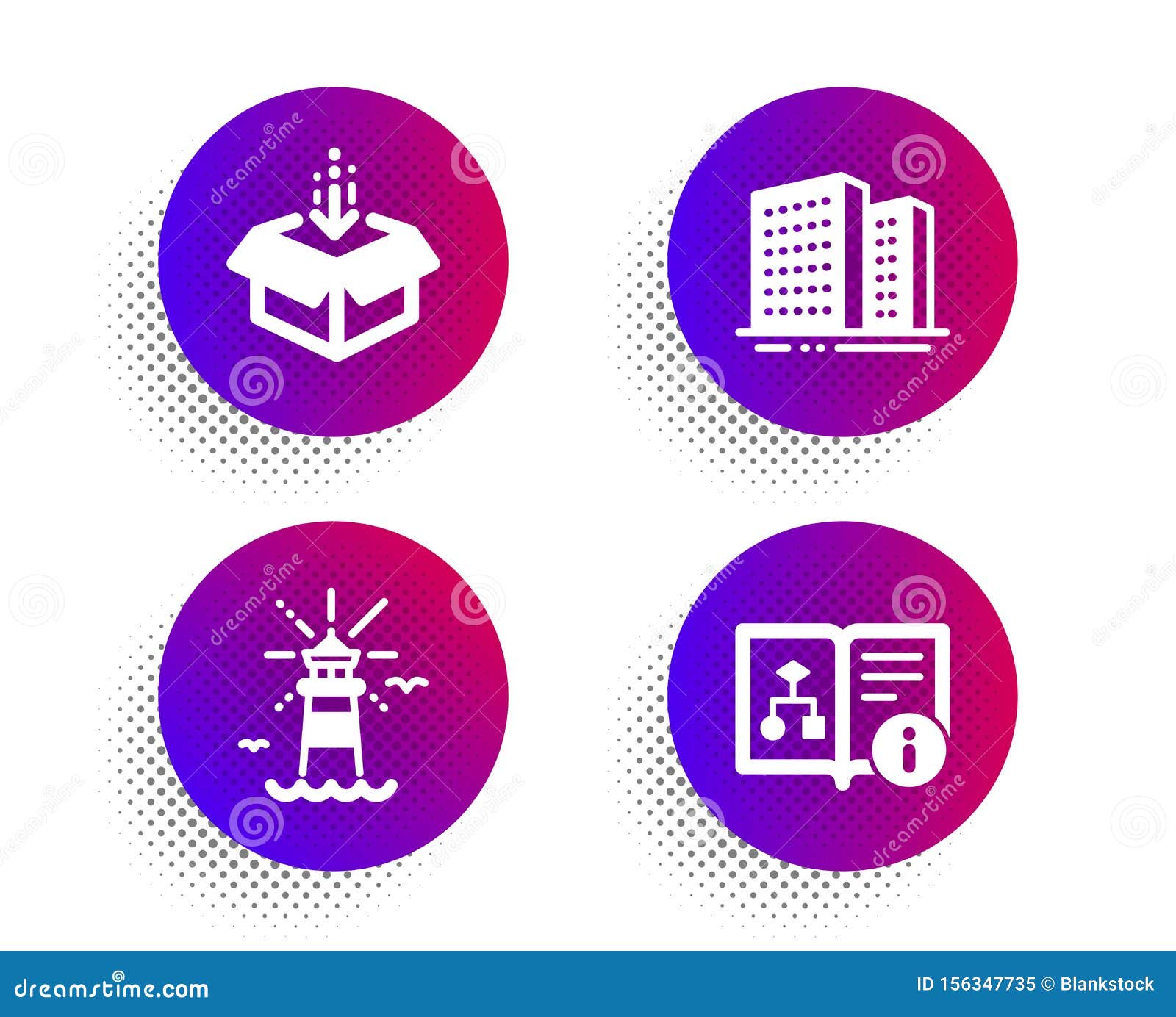 Lighthouse, Get Box and Buildings Icons Set. Technical Algorithm Sign. Vector Stock Vector ...