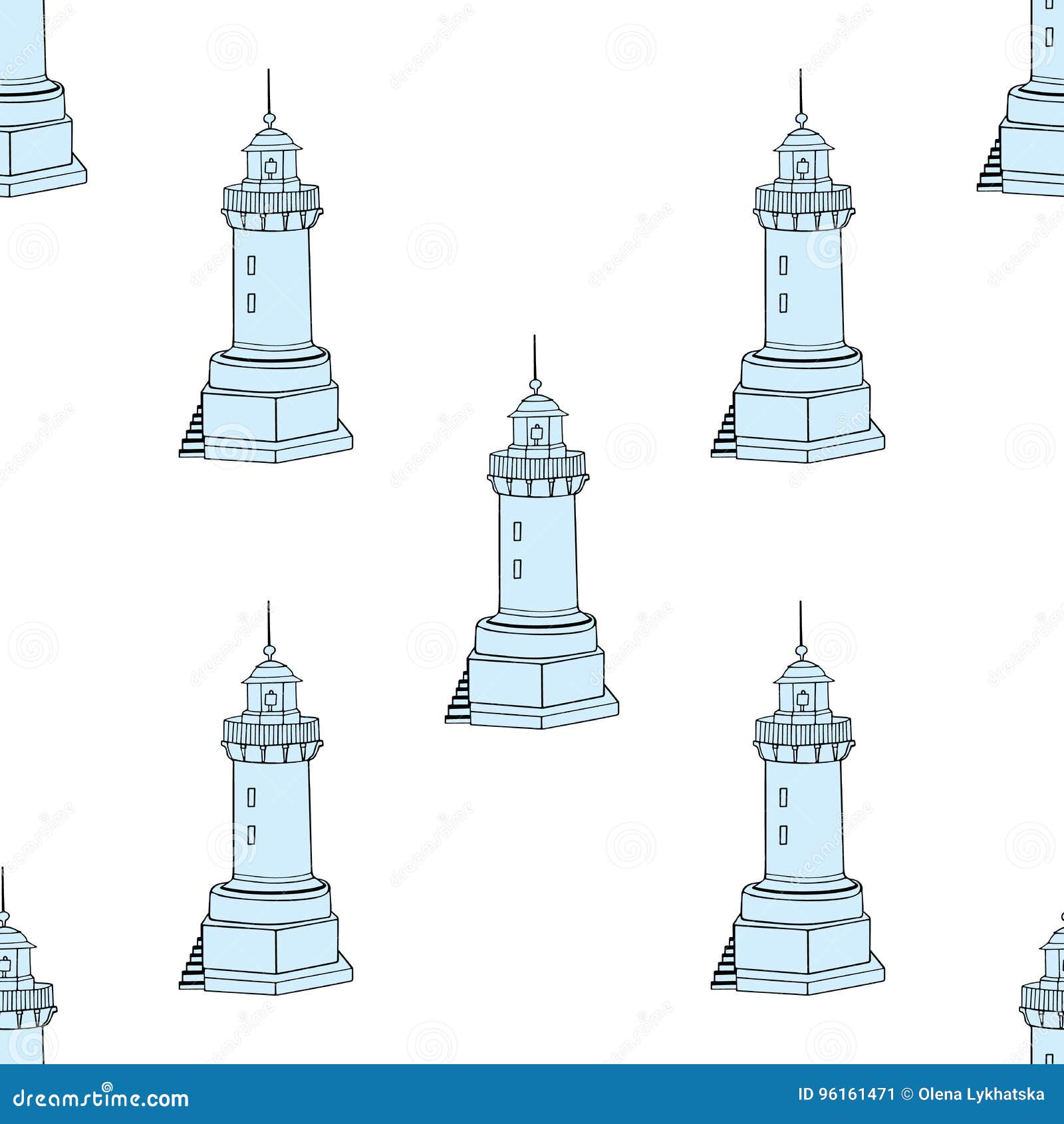 Lighthouse Hand Drawn Pattern on White Stock Vector - Illustration of ...