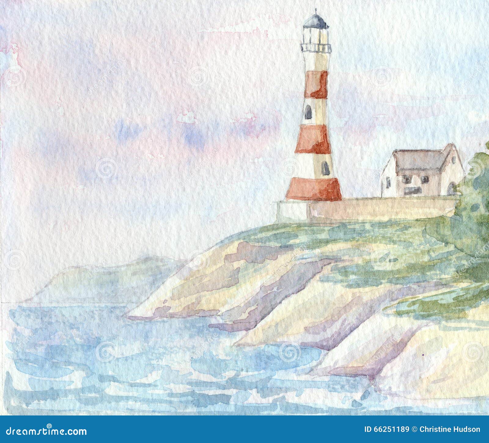 Watercolour Lighthouse In Sea Wave, Seagull, Dark Blue Ocean, Hand ...