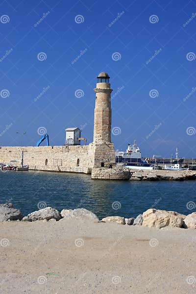 Lighthouse in Harbor of Retimo Stock Image - Image of islands, place ...