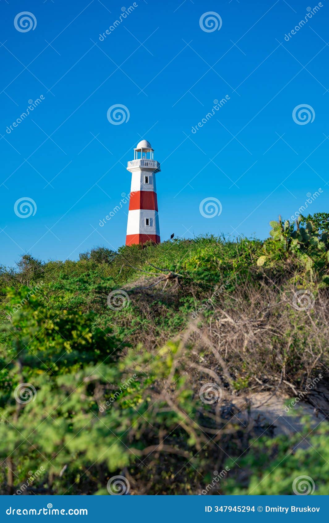 A Lighthouse is on a Hill with a Clear Blue Sky Stock Photo - Image of ...