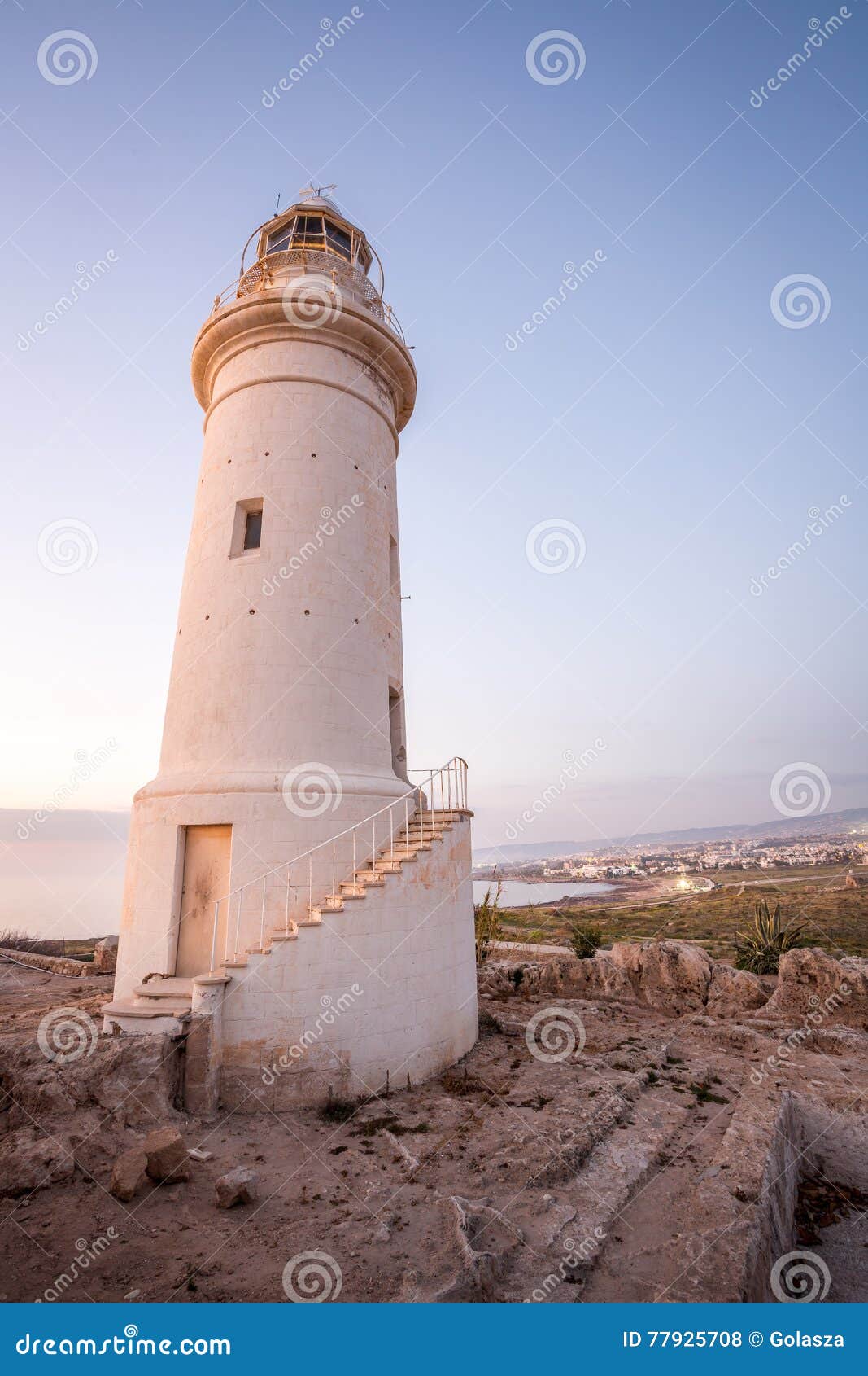 Lighthouse in Historic Paphos, Cyprus Stock Photo - Image of blue, copy ...