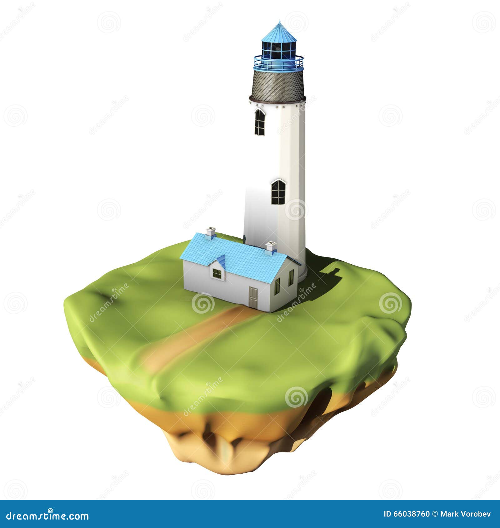 Lighthouse with House Isolated on White Background. 3d Rendering Stock ...