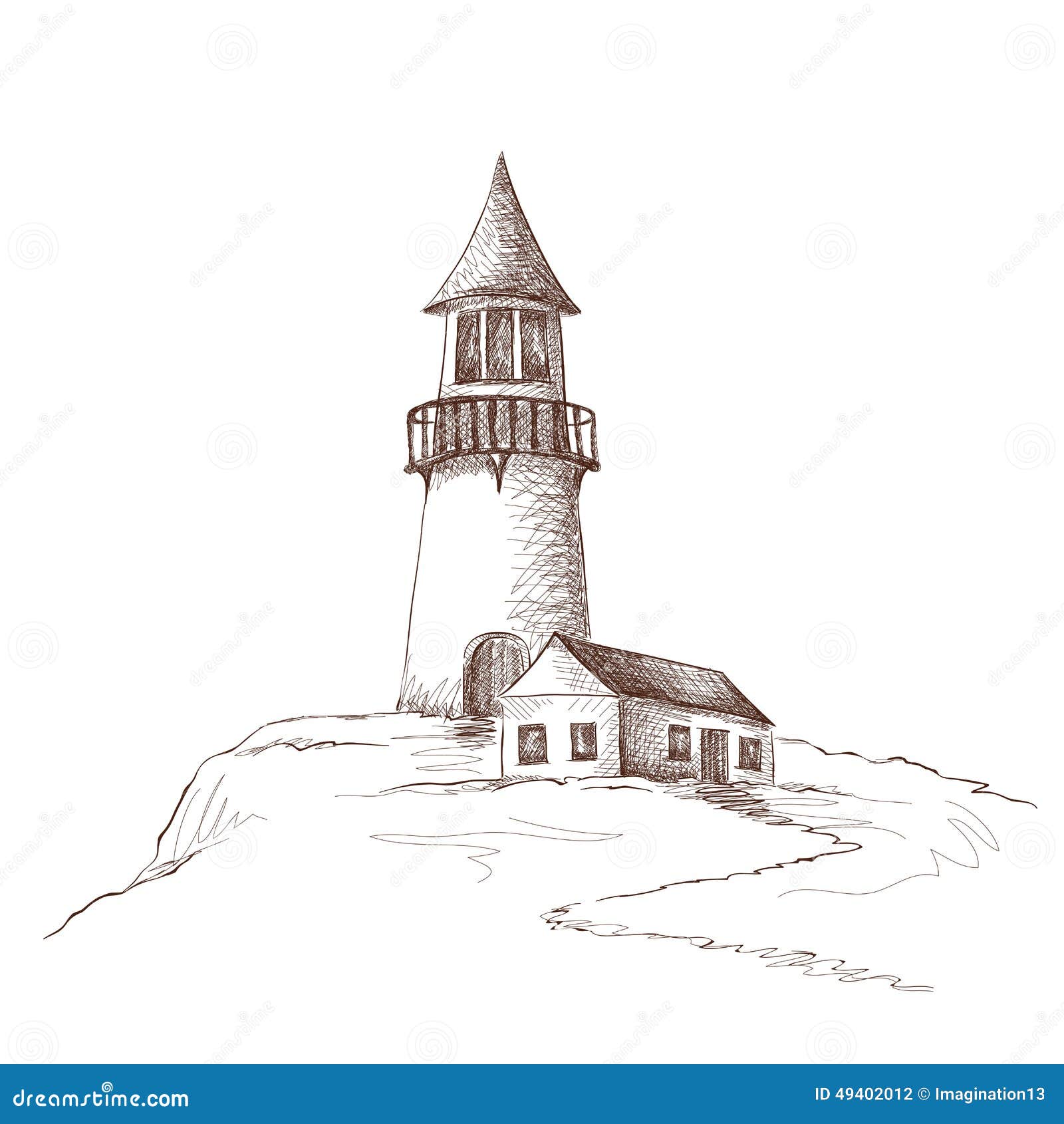 Drawing Old Lighthouse Sketch Illustration Cartoon Vector ...