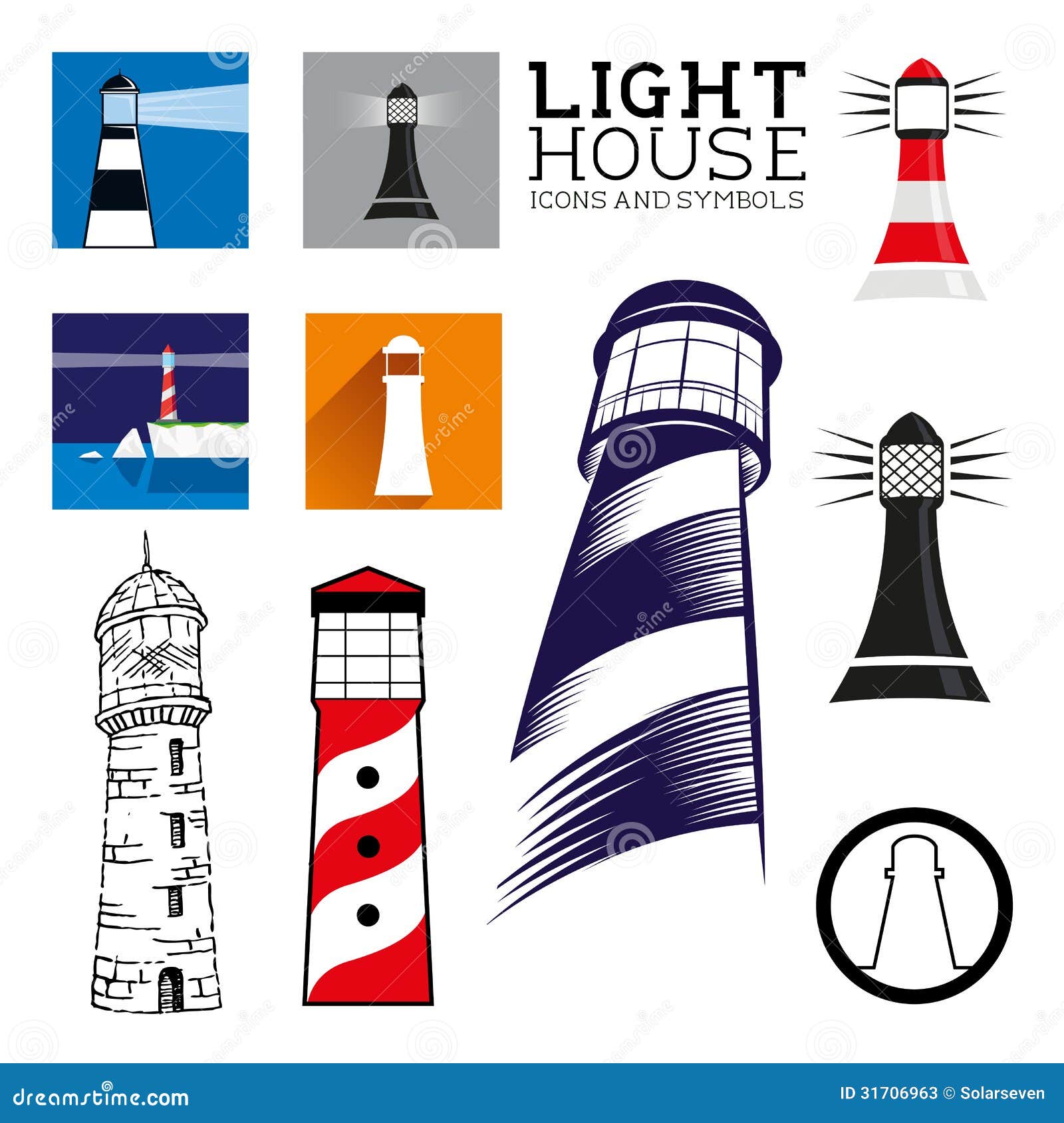 Lighthouse icon set stock vector. Illustration of beacon - 31706963