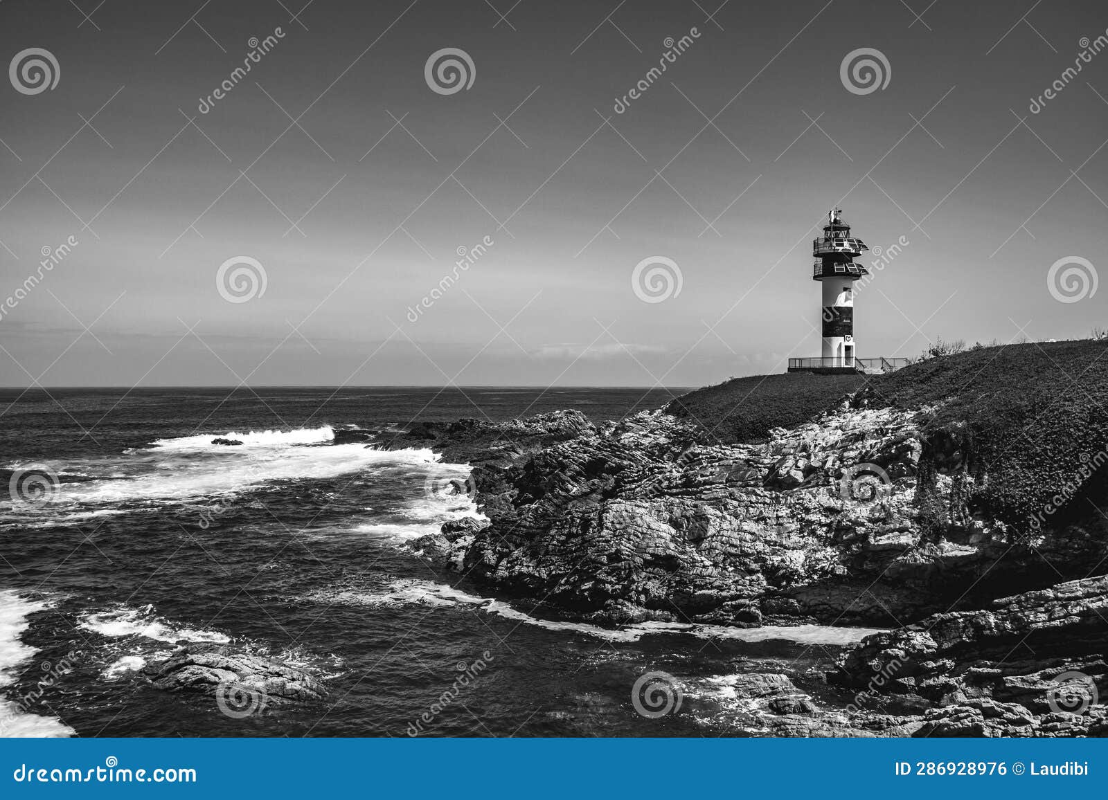 The Lighthouse at Isla Pancha in Galicia Stock Photo - Image of ...