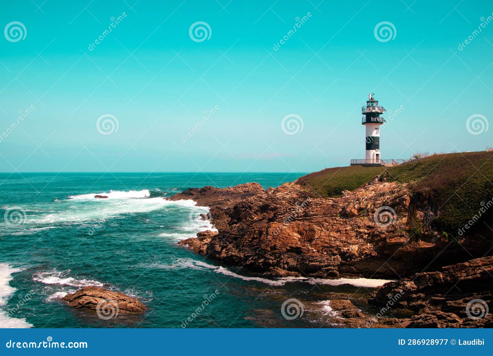 The Lighthouse at Isla Pancha in Galicia Stock Image - Image of ...