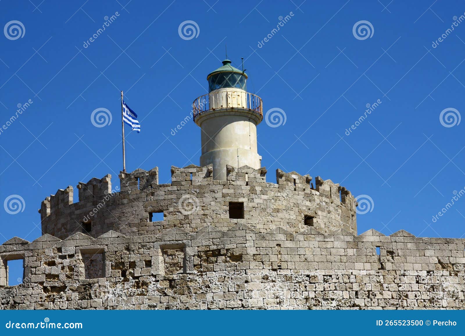 Lighthouse on Rhodes stock photo. Image of outdoors - 265523500