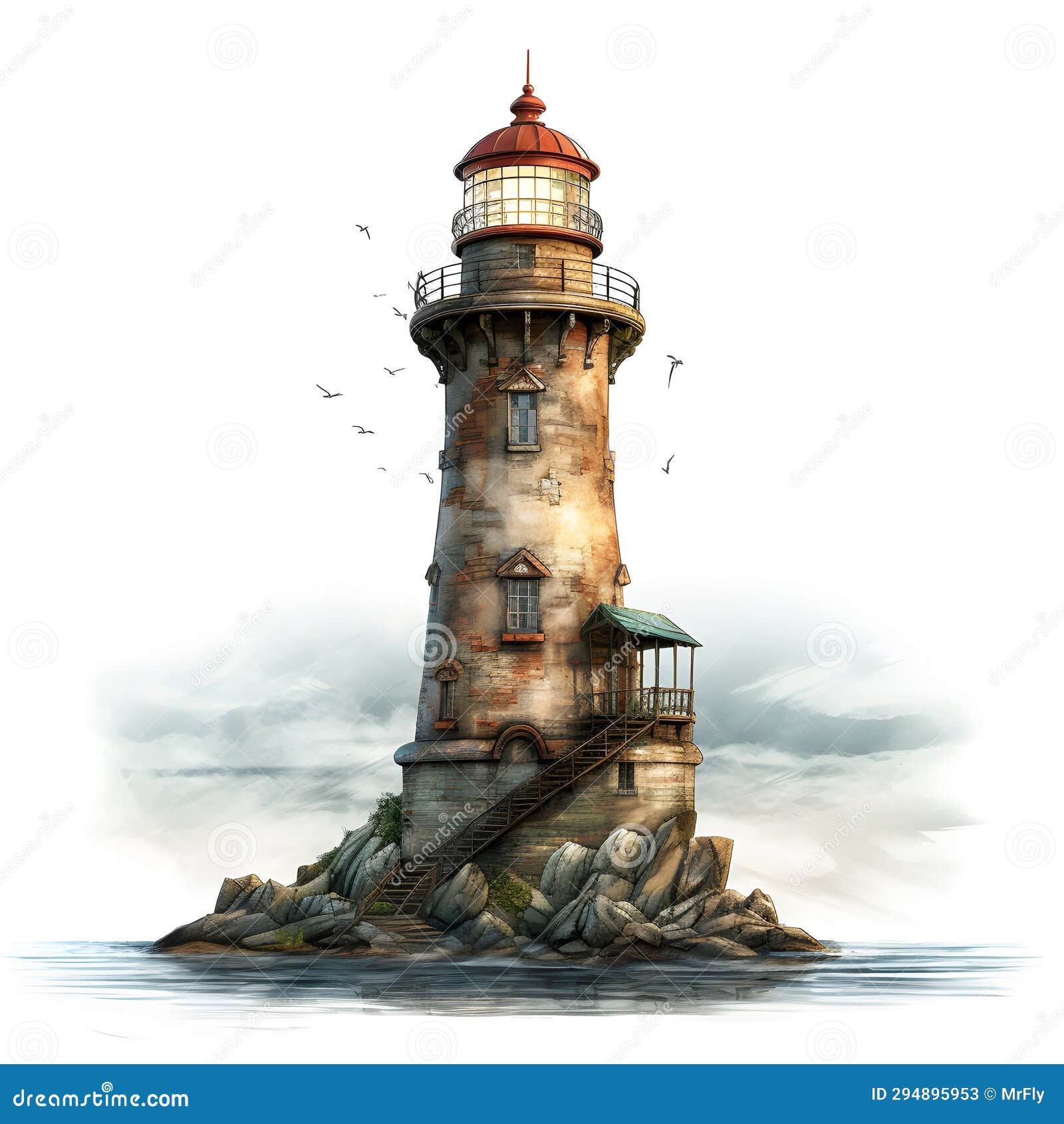 Lighthouse Isolated on White Background Stock Illustration ...