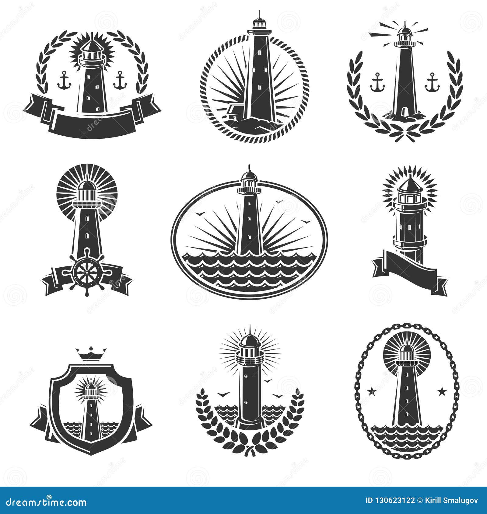 Lighthouse Labels and Elements Set. Vector Stock Vector - Illustration ...