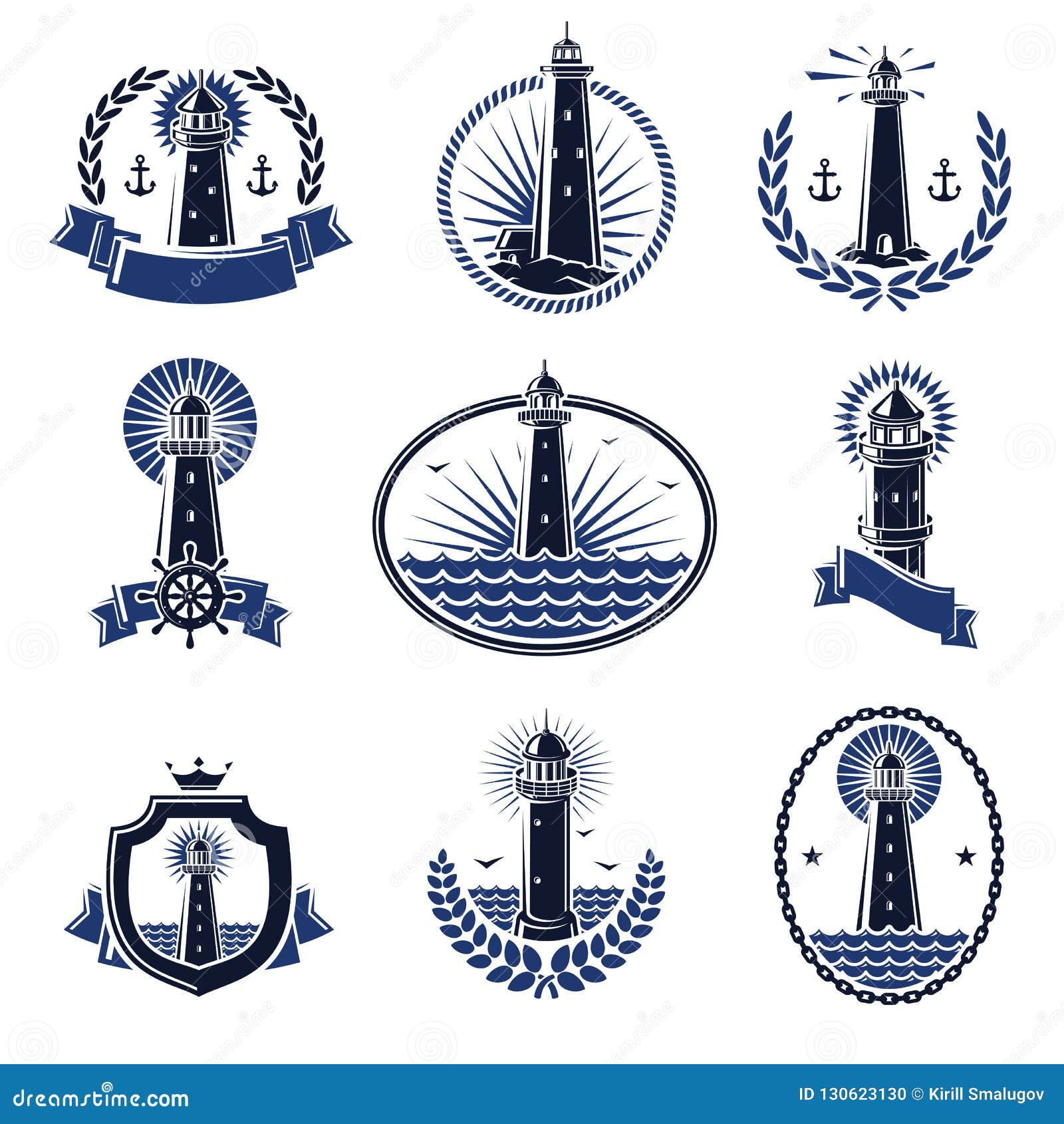 Lighthouse Labels and Elements Set. Vector Stock Vector - Illustration ...