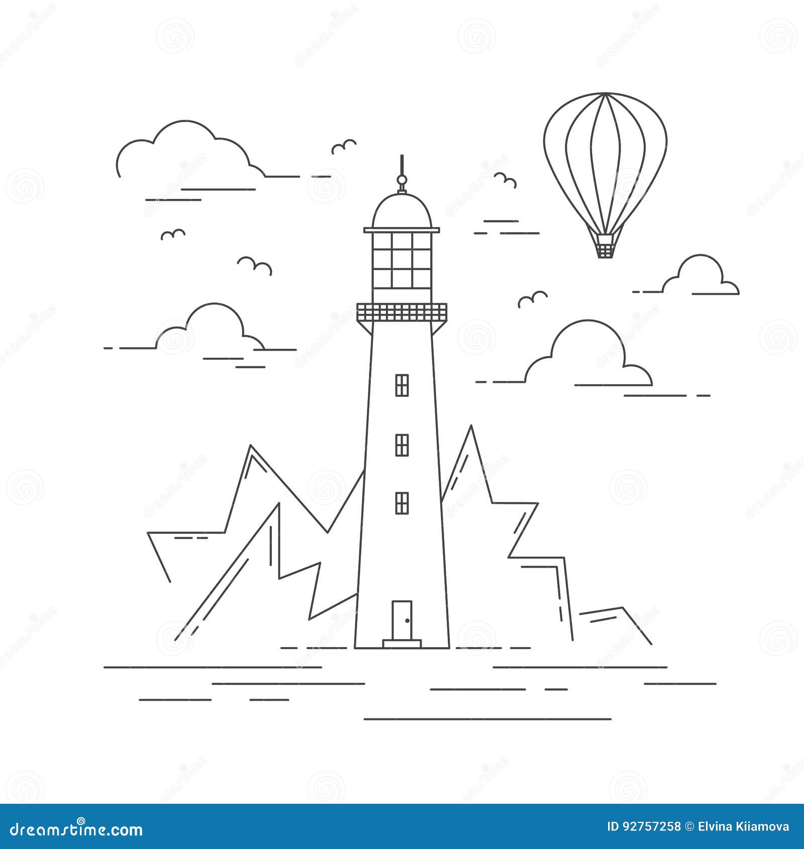 Lighthouse, Landscape, Balloon Sky Illustration. Stock Illustration ...