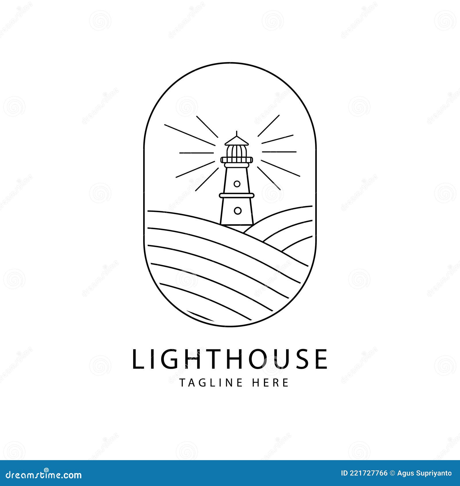 Lighthouse Logo with Ocean Wave Mono Line Stock Vector - Illustration ...