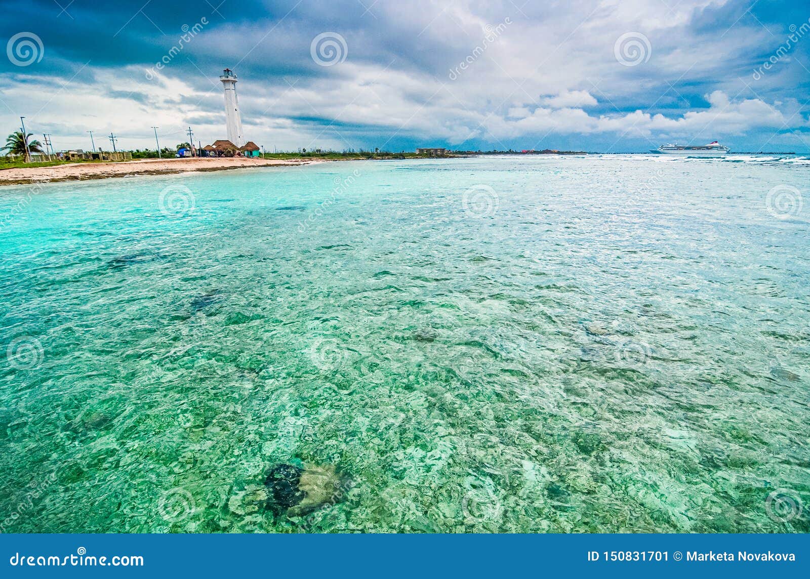 Lighthouse in Mahahual, Mexico, Yucatan Peninsula Stock Image - Image ...