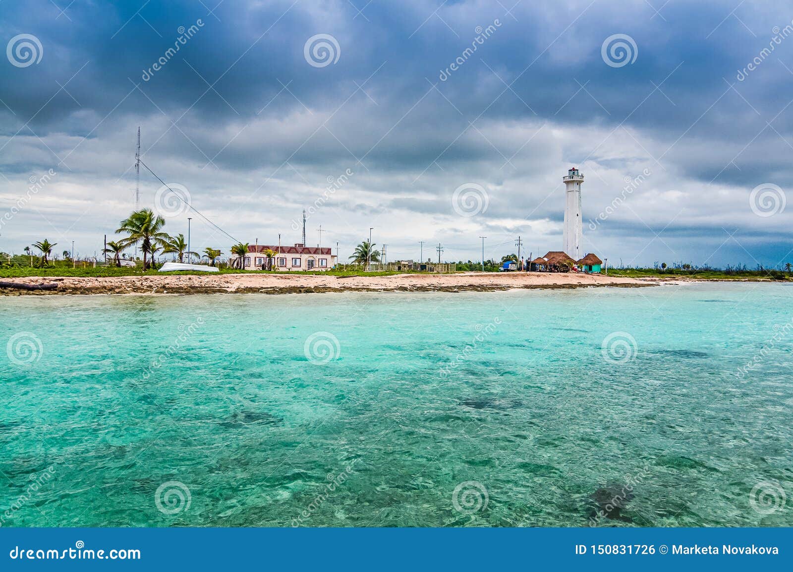 Lighthouse in Mahahual, Mexico, Yucatan Peninsula Stock Photo - Image ...