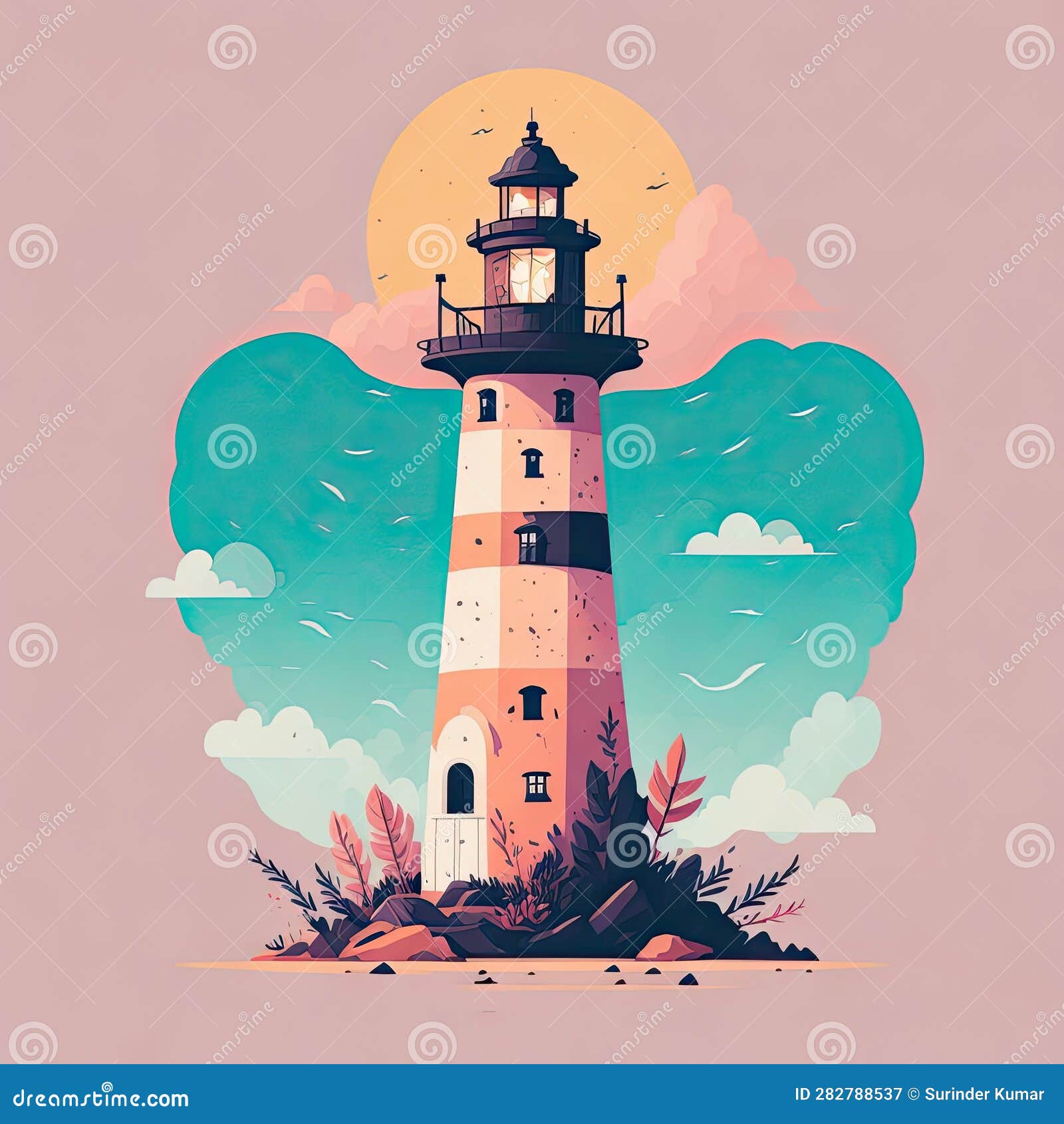 A Lighthouse Mashup with Cross ,design,illustration Generated AI Stock ...