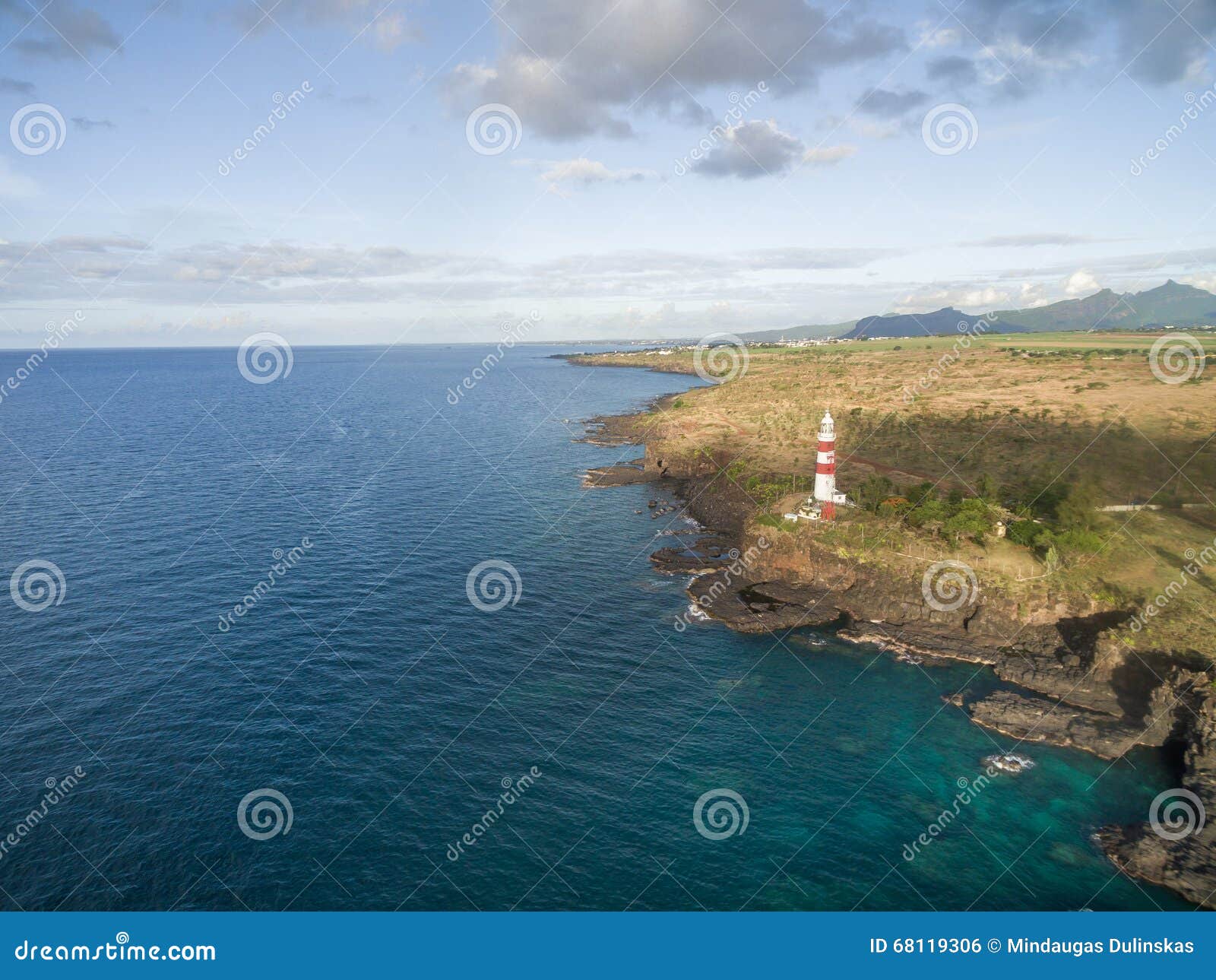 Lighthouse in Mauritius. Indian Ocean in Foreground Stock Photo - Image ...