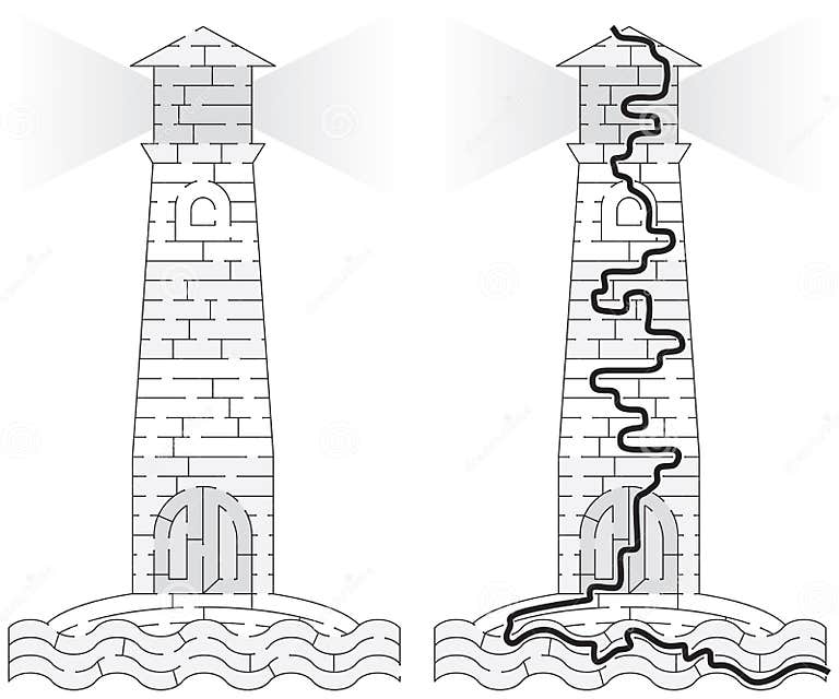 Lighthouse maze stock vector. Illustration of black - 163644452
