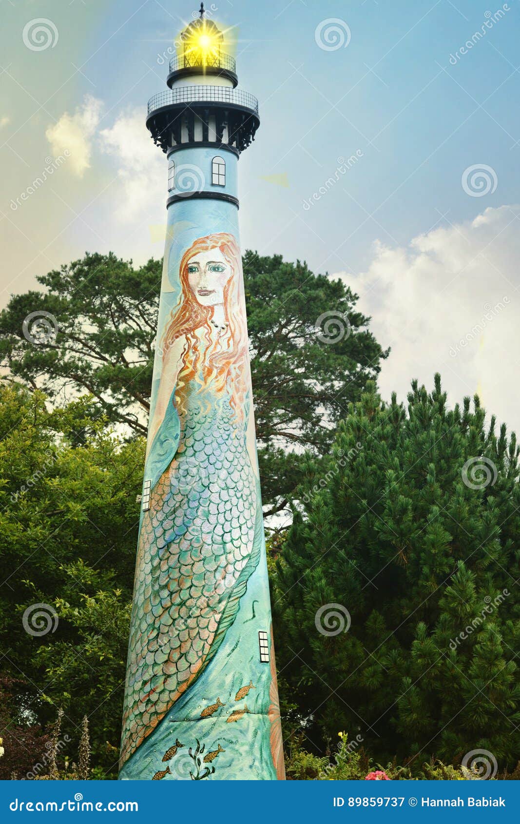 Lighthouse with Mermaid stock image. Image of painted - 89859737