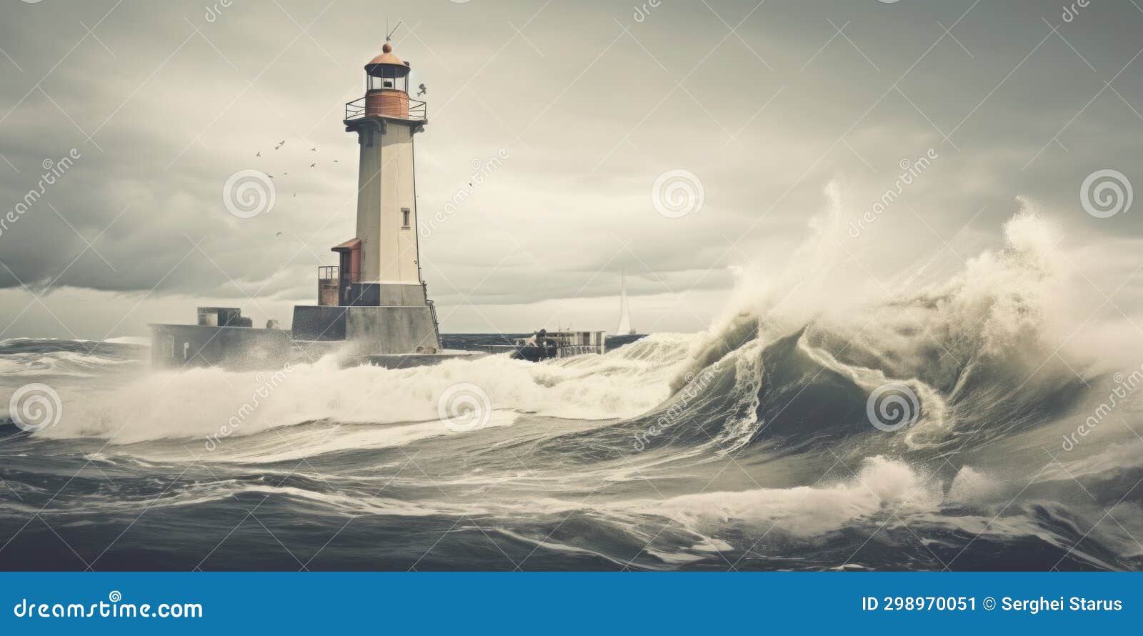 A Lighthouse in the Middle of a Rough Ocean, AI Stock Image - Image of ...