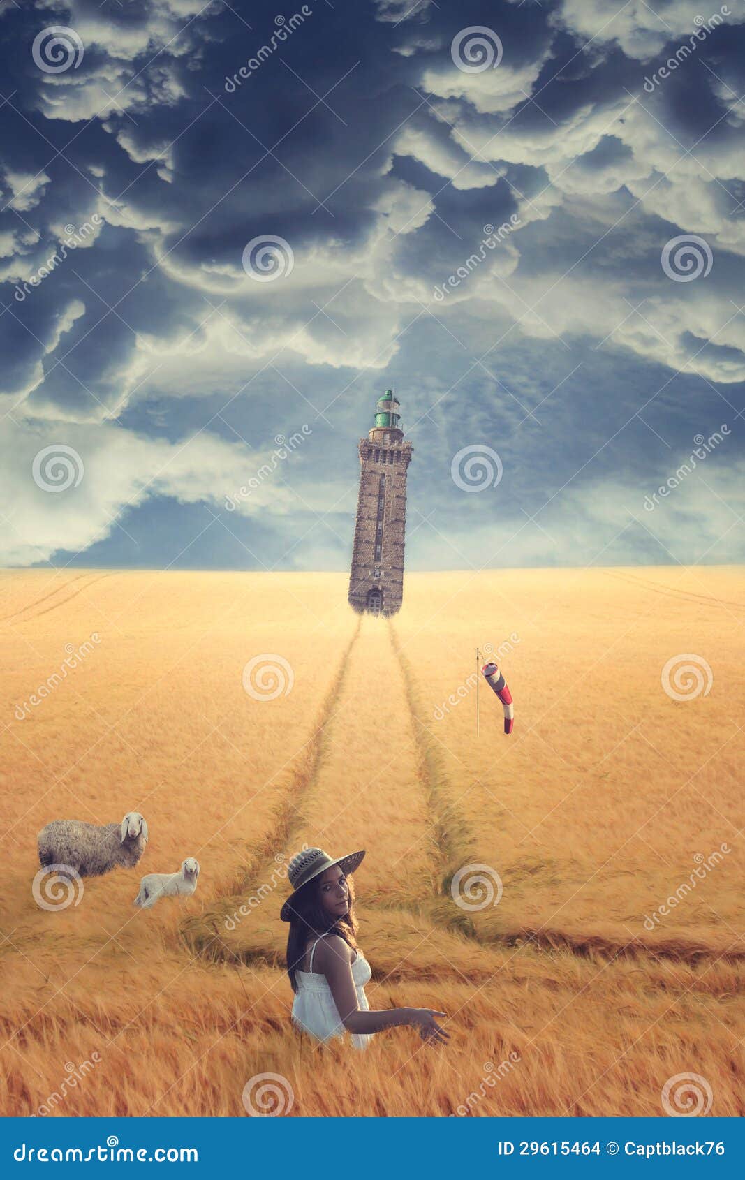 Lighthouse in the Middle of Strange Field Stock Photo - Image of ...