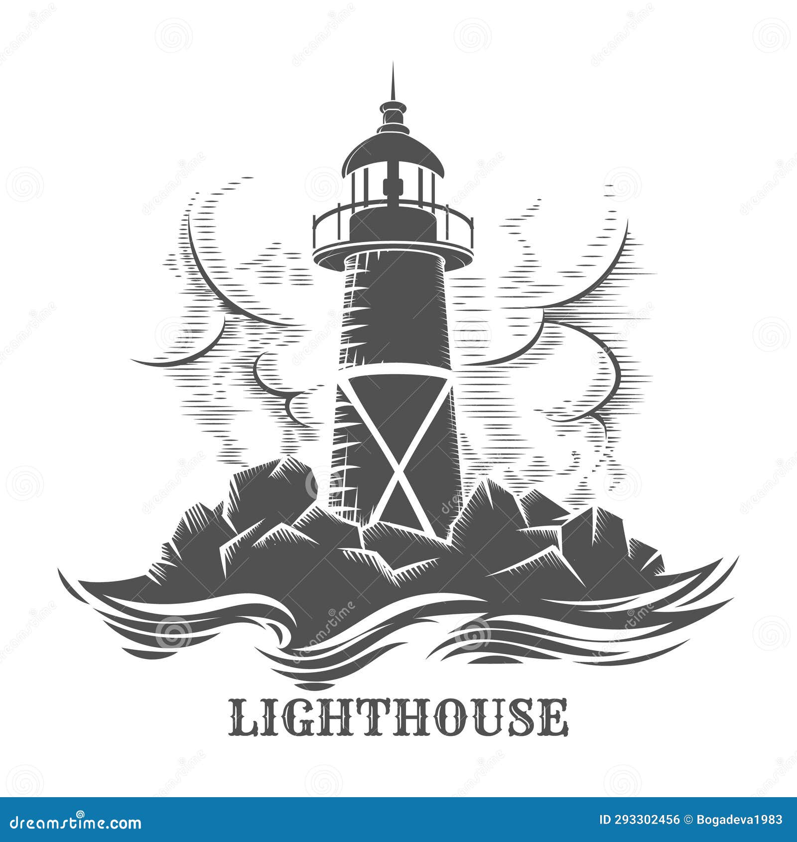 Lighthouse Monochrome Engraving Emblem Stock Illustration ...