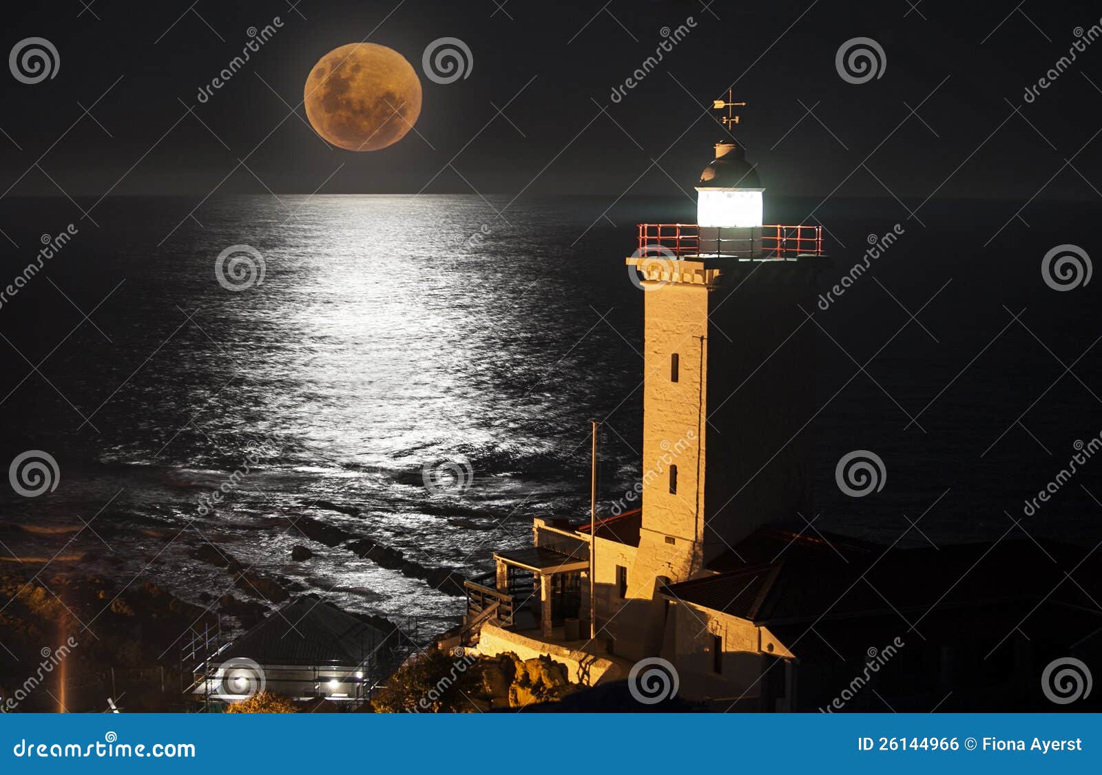Lighthouse Moon stock photo. Image of mosselbay, moon - 26144966