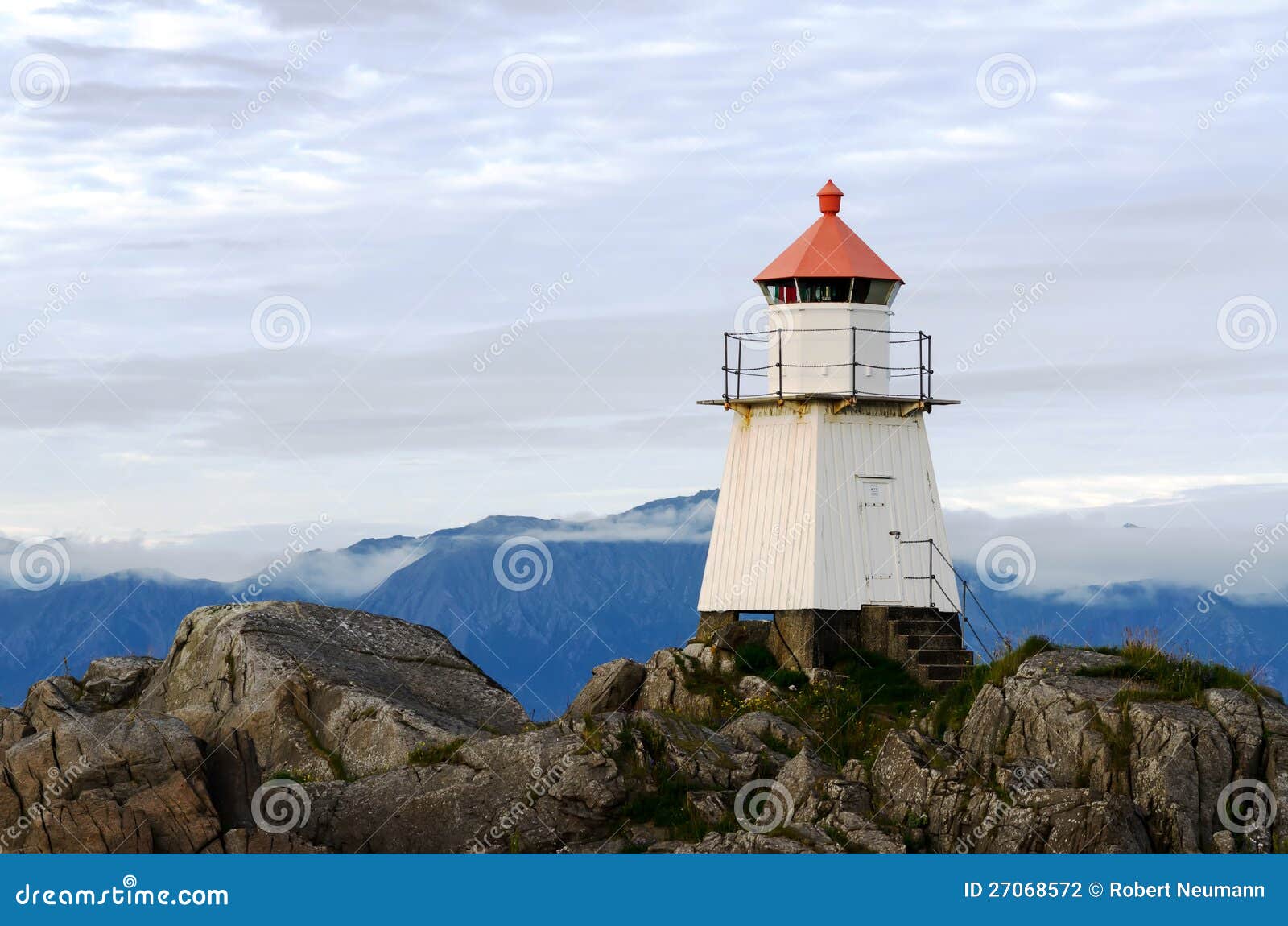 Lighthouse before Mountain Landscape Stock Photo - Image of ...