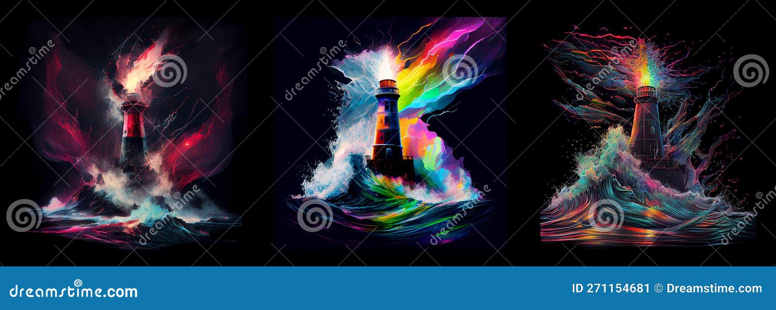 Lighthouse with Multicolored Paints Splash. AI Generative Stock ...