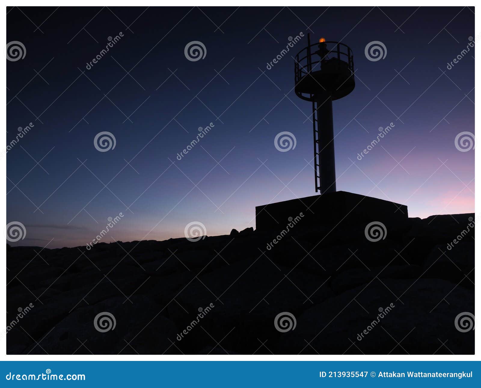 Lighthouse for Navigation and the Dim Light of the Night Sky Stock ...