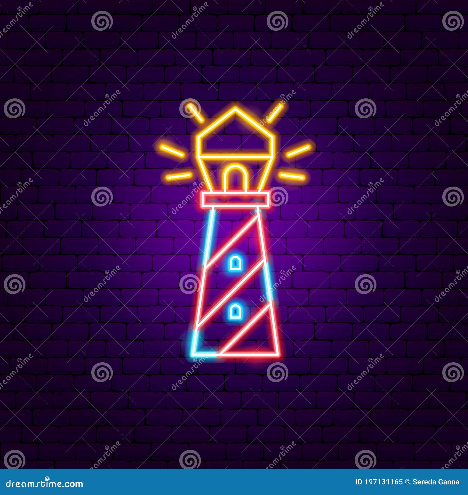 Lighthouse Neon Sign stock vector. Illustration of landmark - 197131165