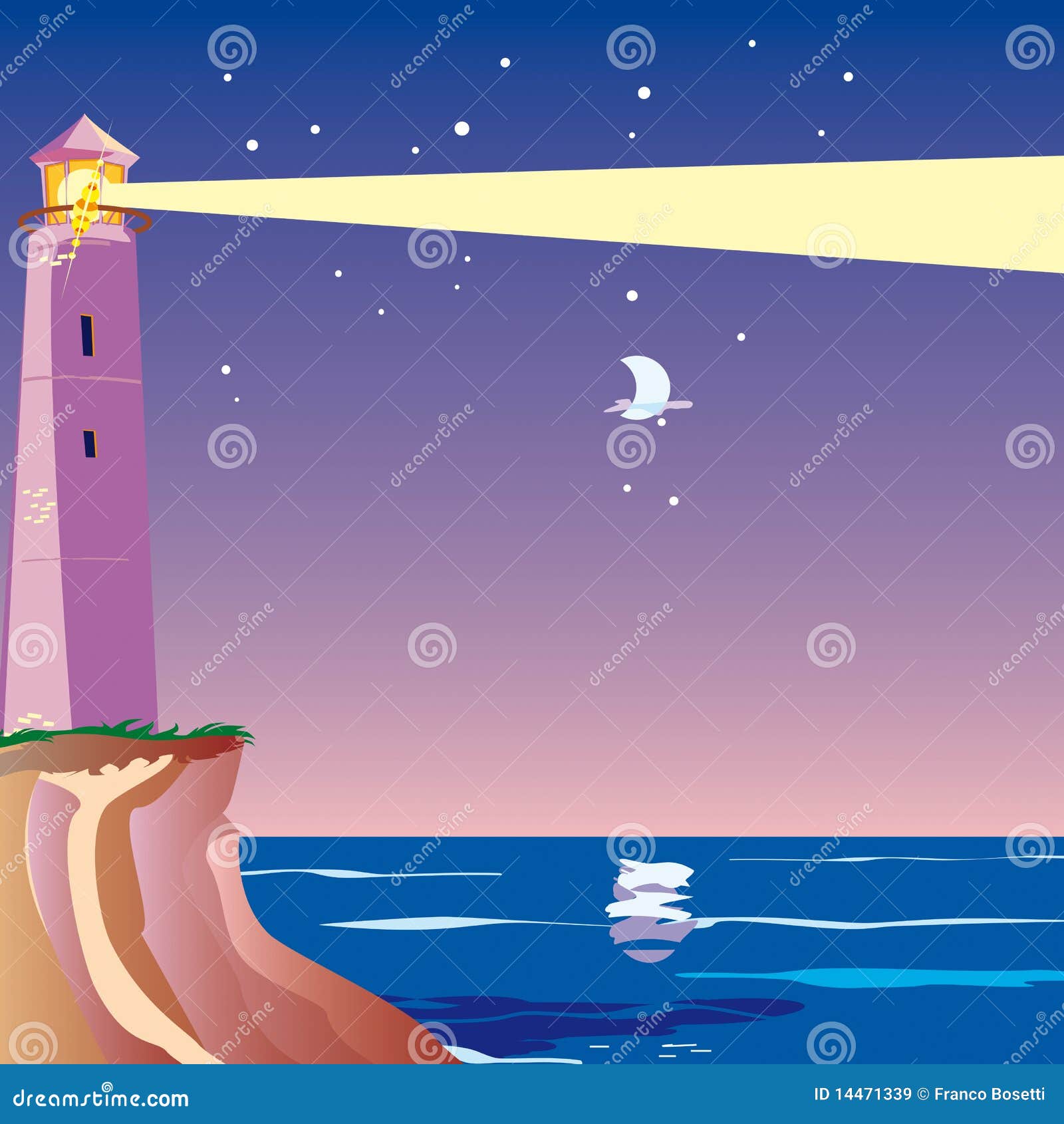 Lighthouse night stock illustration. Illustration of stars - 14471339