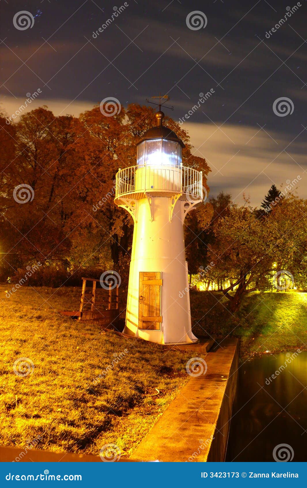 Lighthouse in the night stock image. Image of center, lighthouse - 3423173