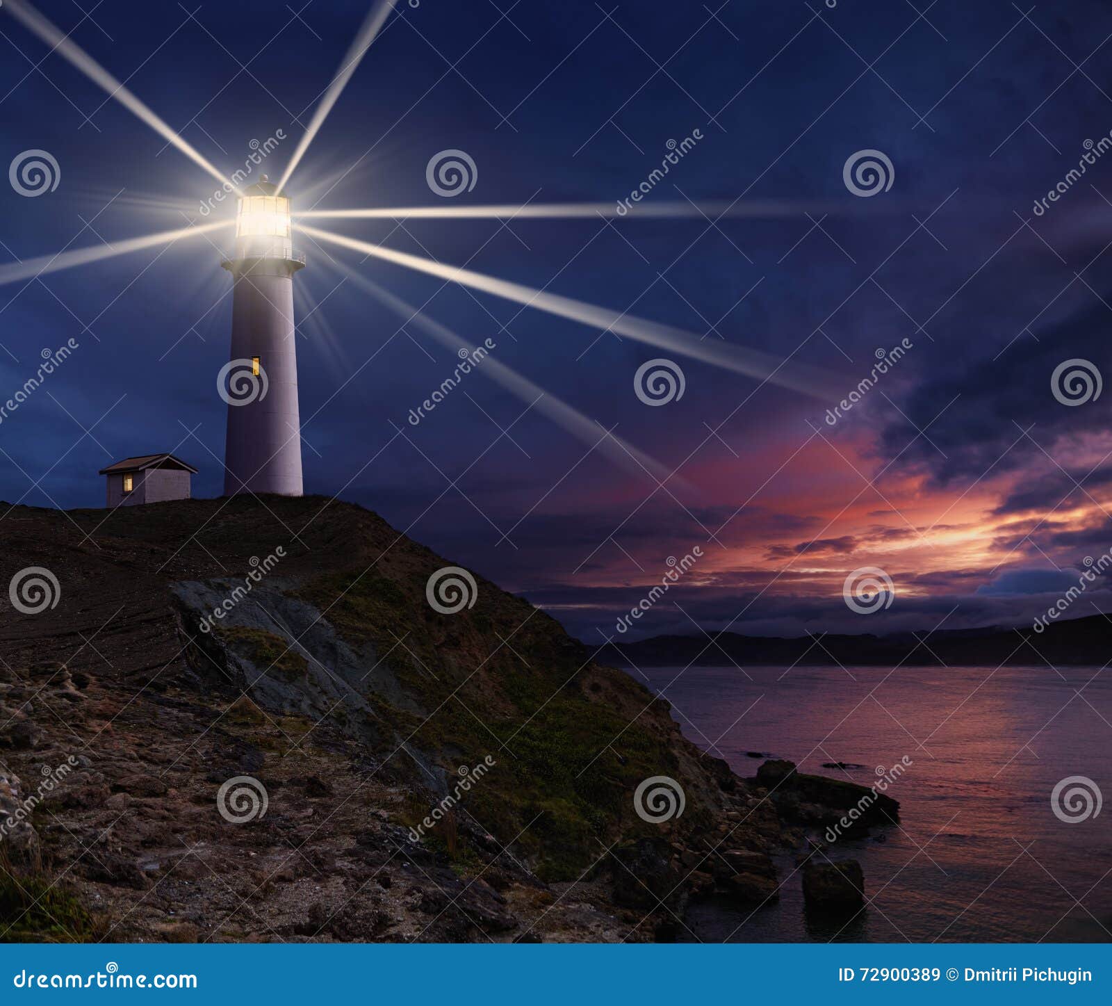 Lighthouse at night stock image. Image of mountain, blue - 72900389