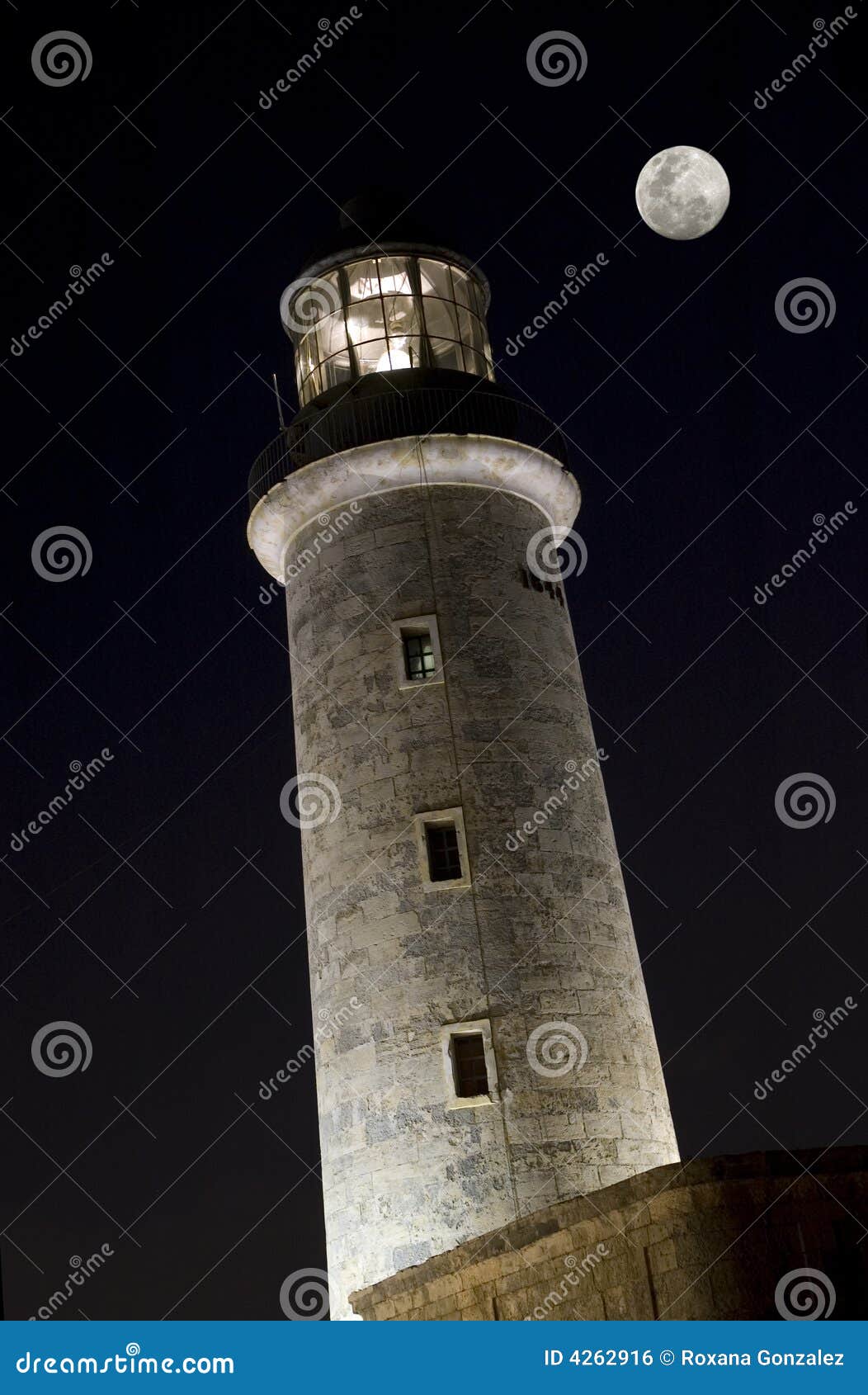Lighthouse at Night with Moon Stock Photo - Image of moon, habana: 4262916