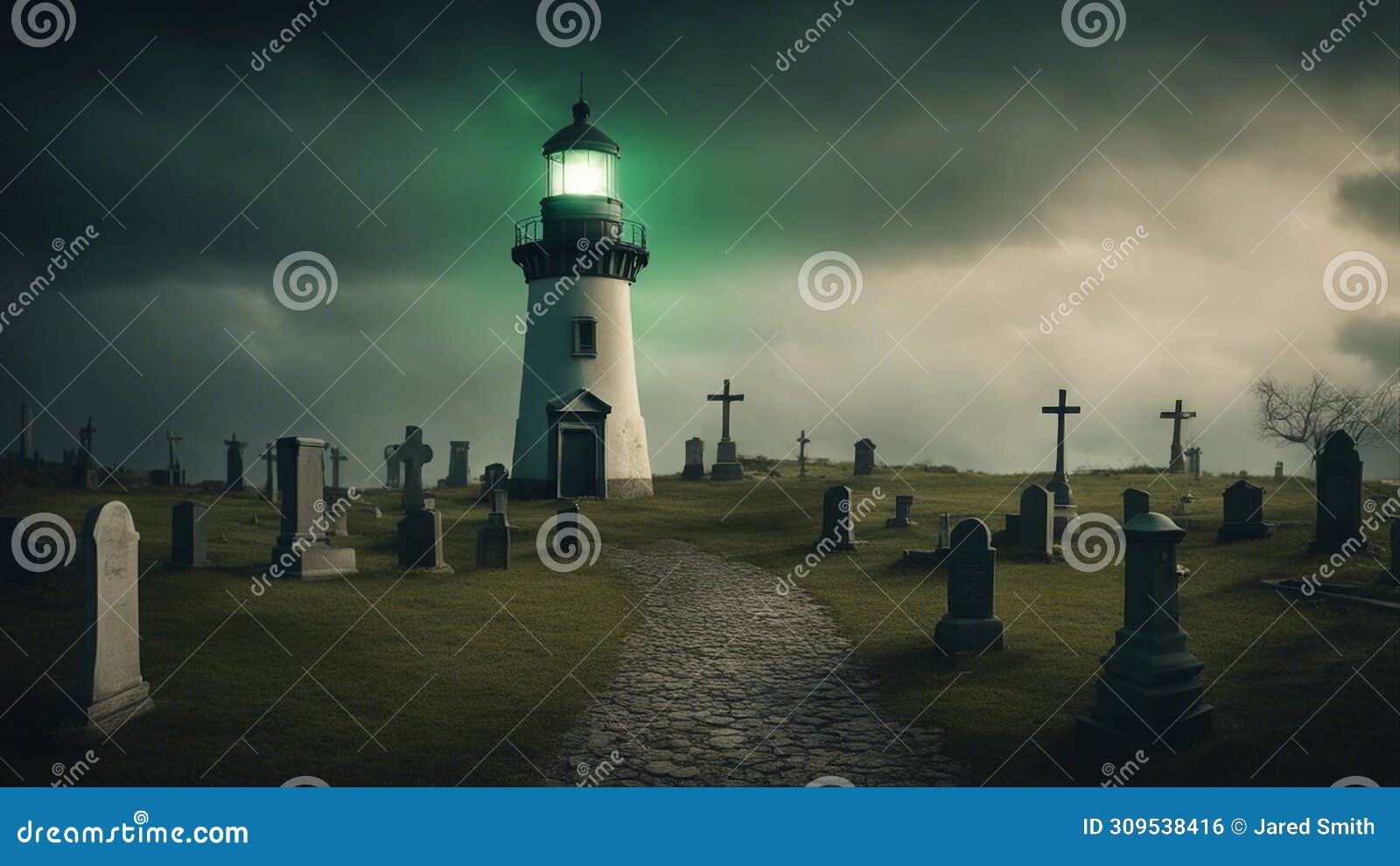 Lighthouse at Night a Scary Lighthouse in a Haunted Cemetery, with ...