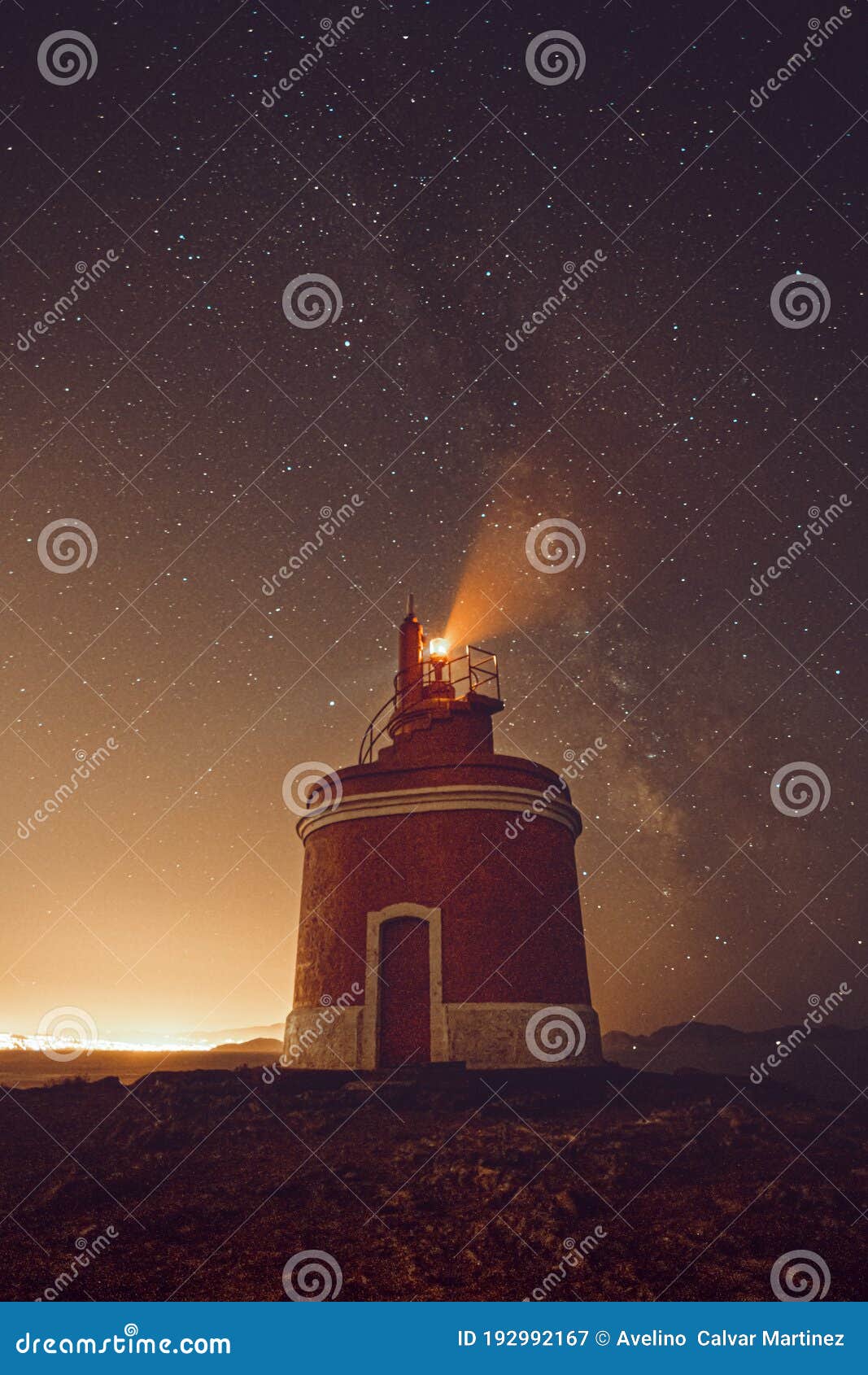 Lighthouse during the Night with the Sky with a Lot of Stars Stock ...