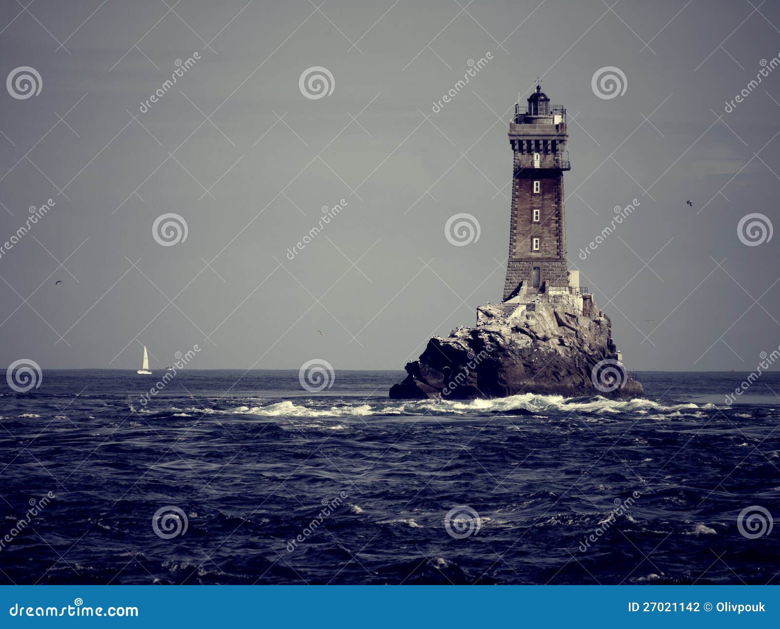 Lighthouse in the ocean stock photo. Image of white, lighthouse - 27021142