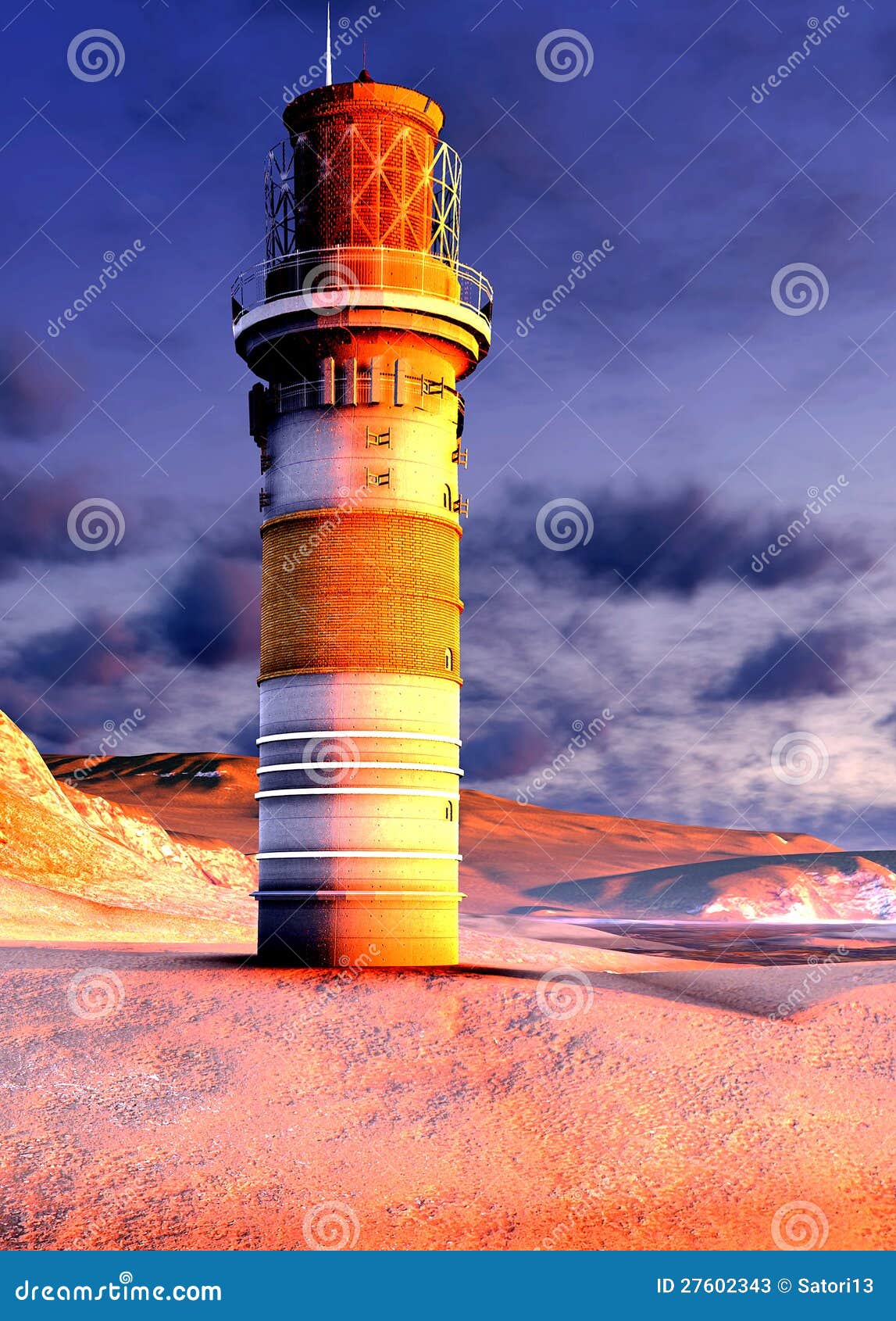 Lighthouse by the Ocean at Sunset Stock Image - Image of ocean ...