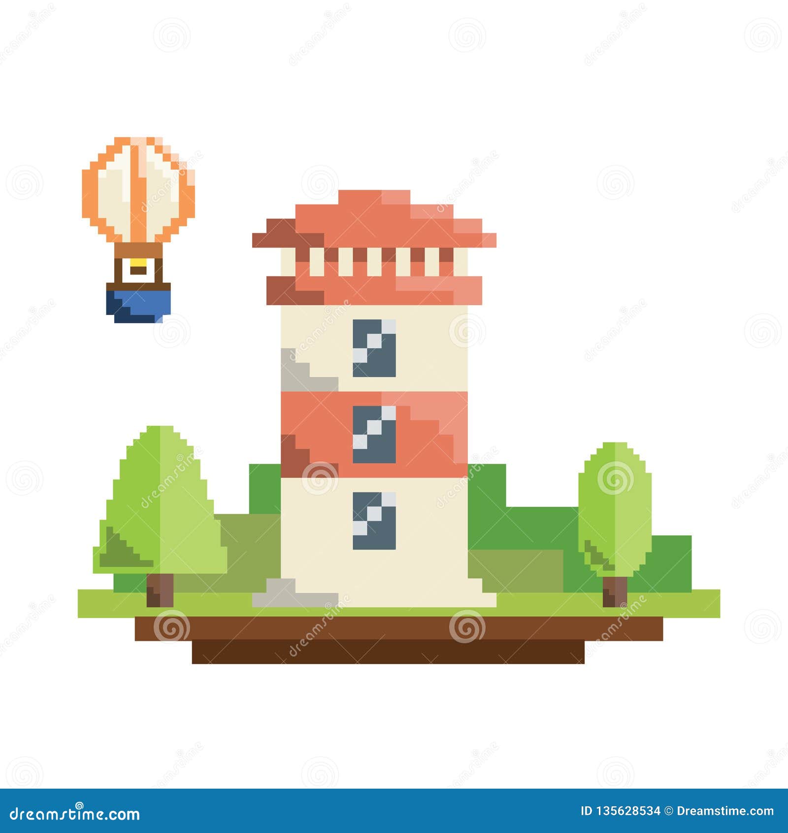 Lighthouse in pixel art stock illustration. Illustration of city ...