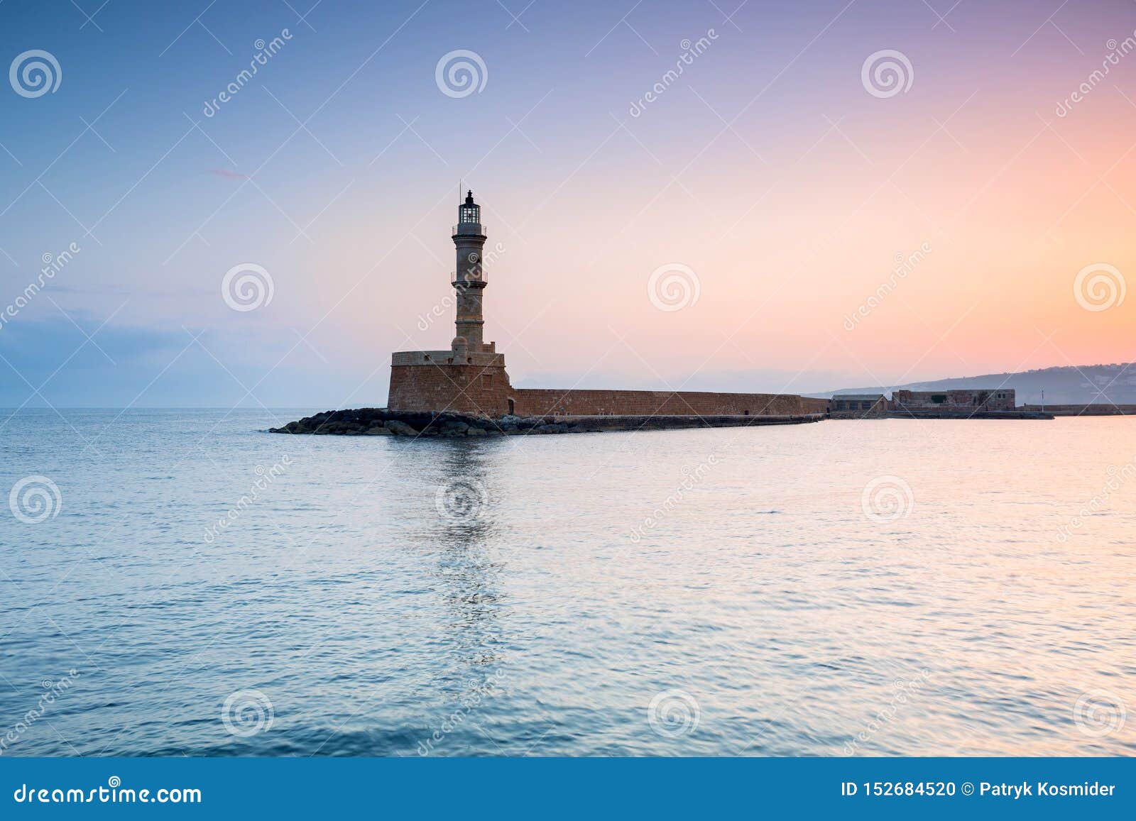 Lighthouse in the Port of Chania at Sunrise on Crete, Greece Stock ...